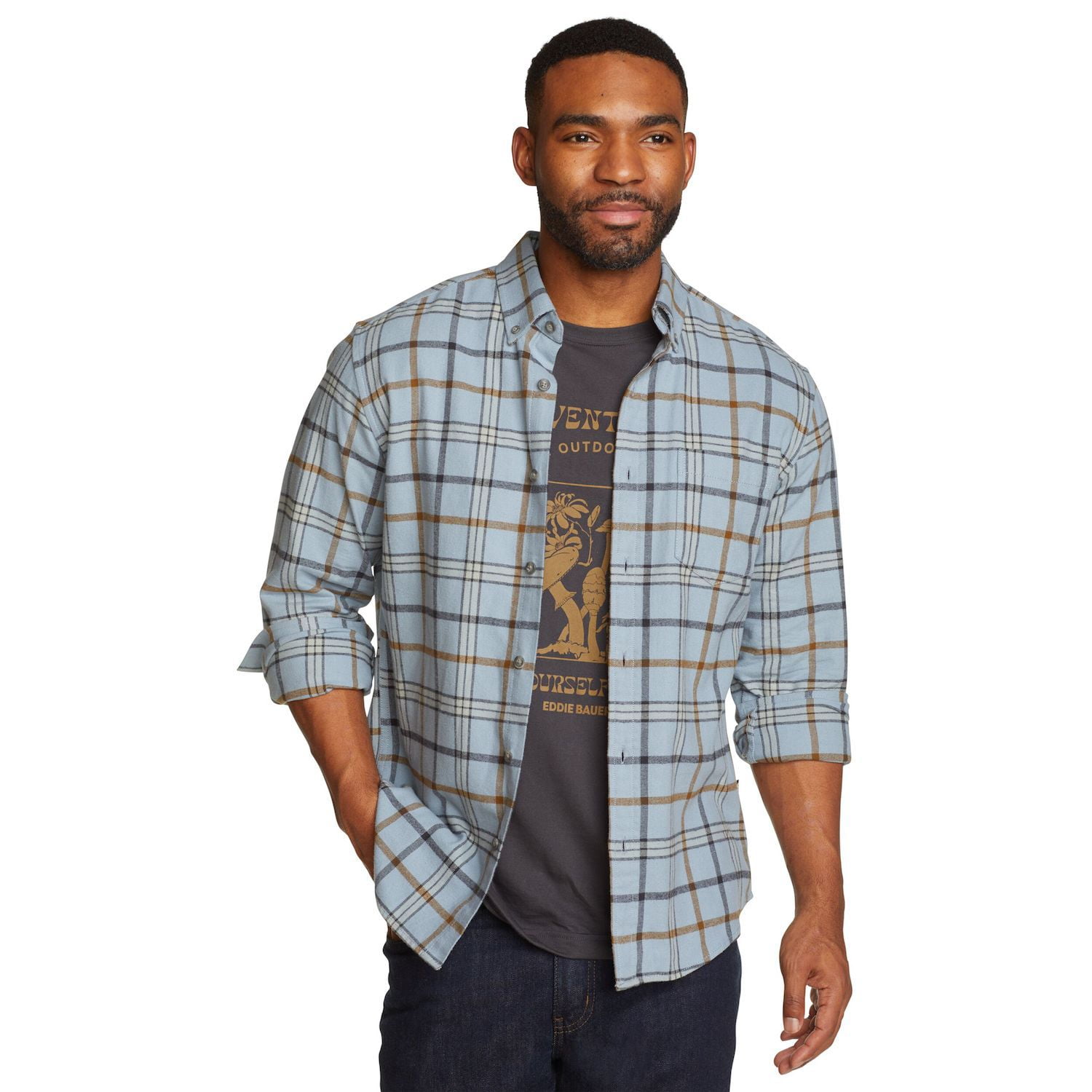 Men's Eddie Bauer Field Flannel Button-Down Shirt Color: Lt Harbor Size ...