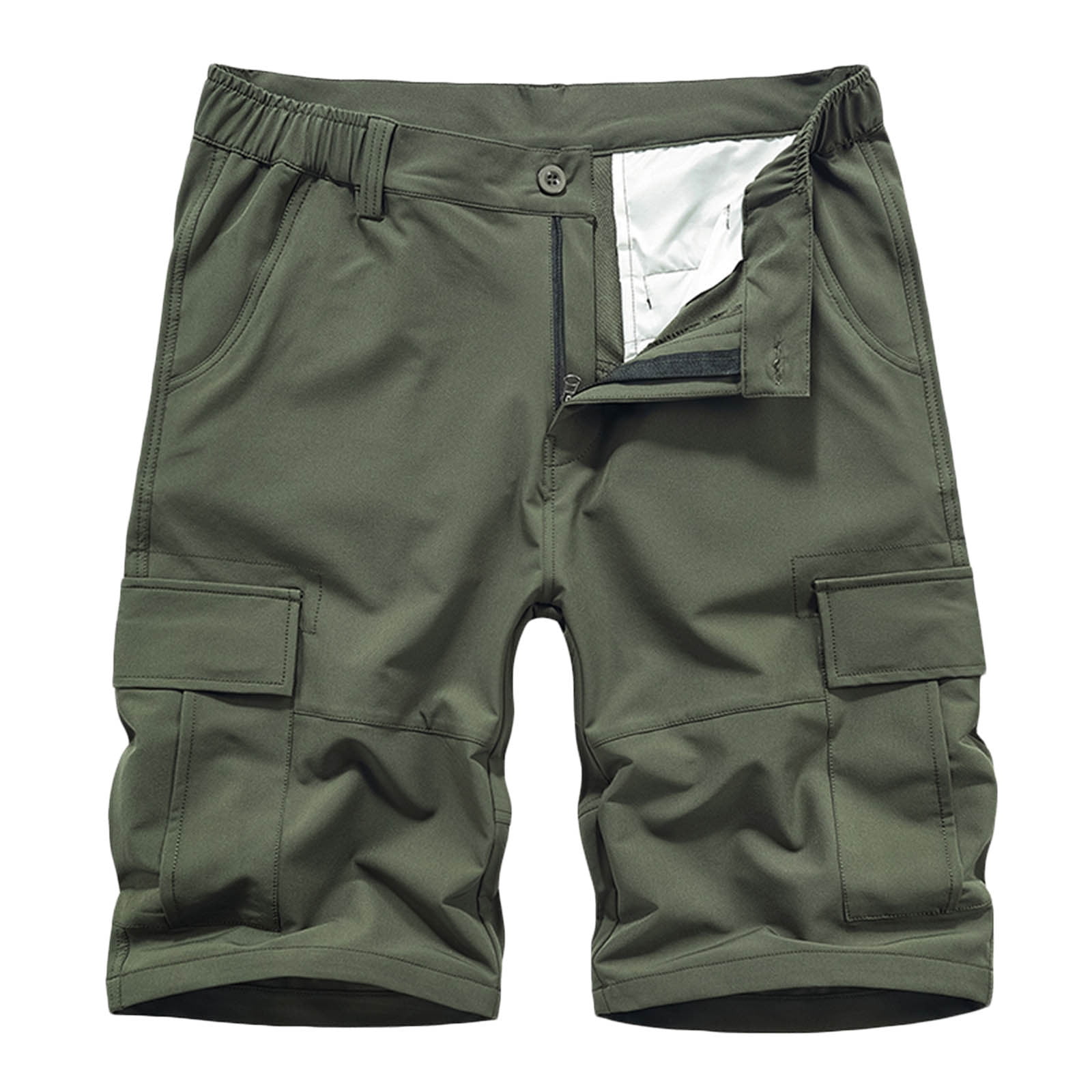 Men's Elastic Waist Button Zip Cargo Shorts Multi Pockets Work Short ...