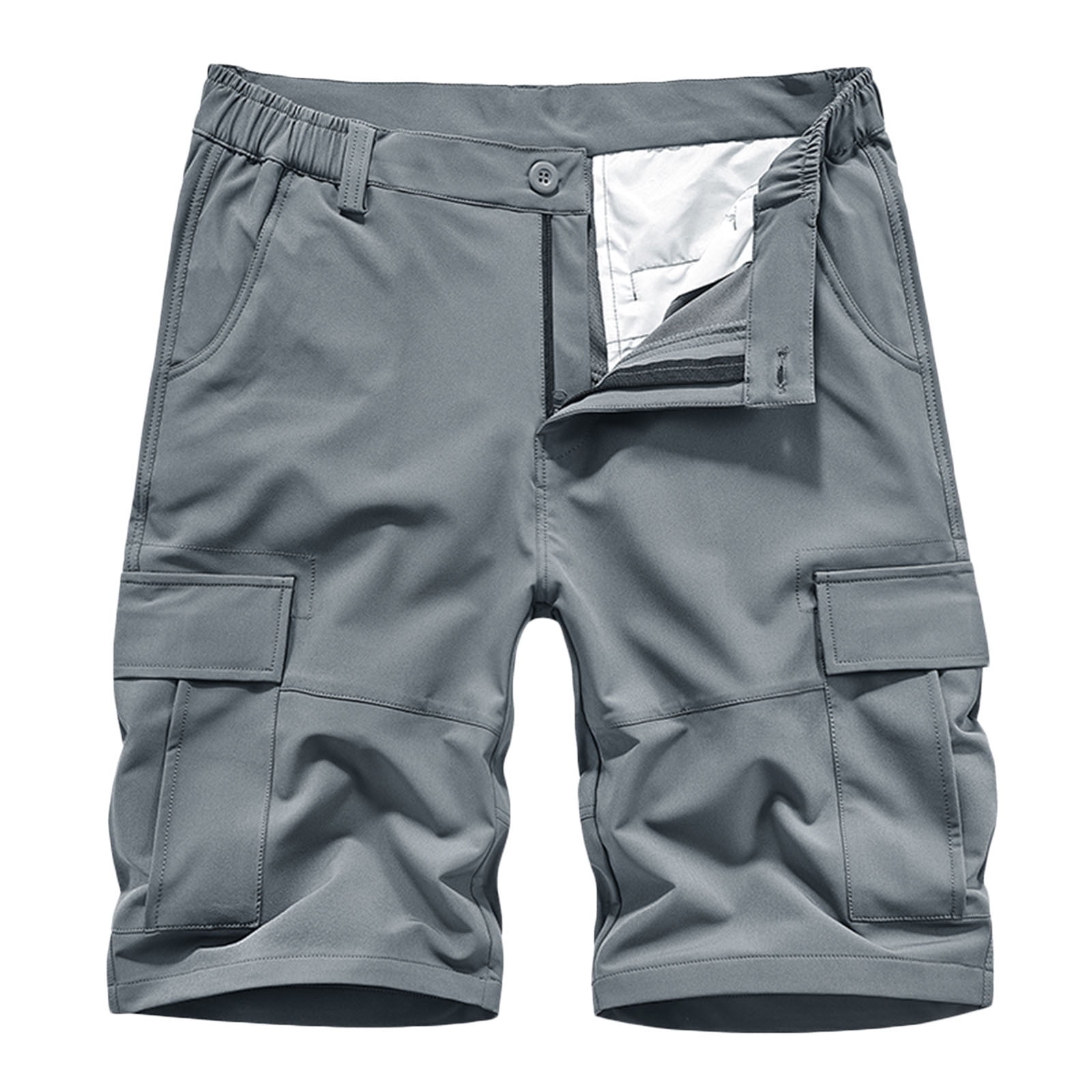Men's Elastic Waist Button Zip Cargo Shorts Multi Pockets Work Short ...