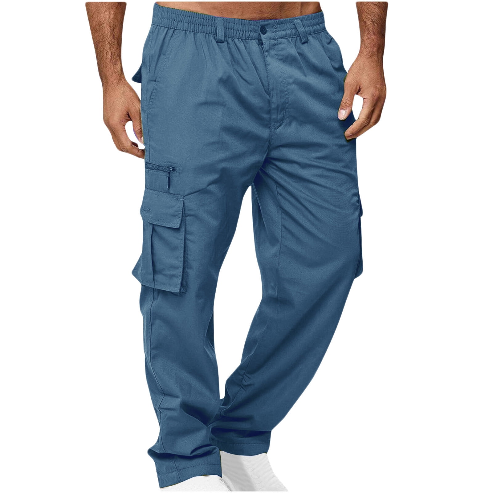 Men's Elastic Waist Cargo Pants with Belt Loops & Multi-Pockets ...