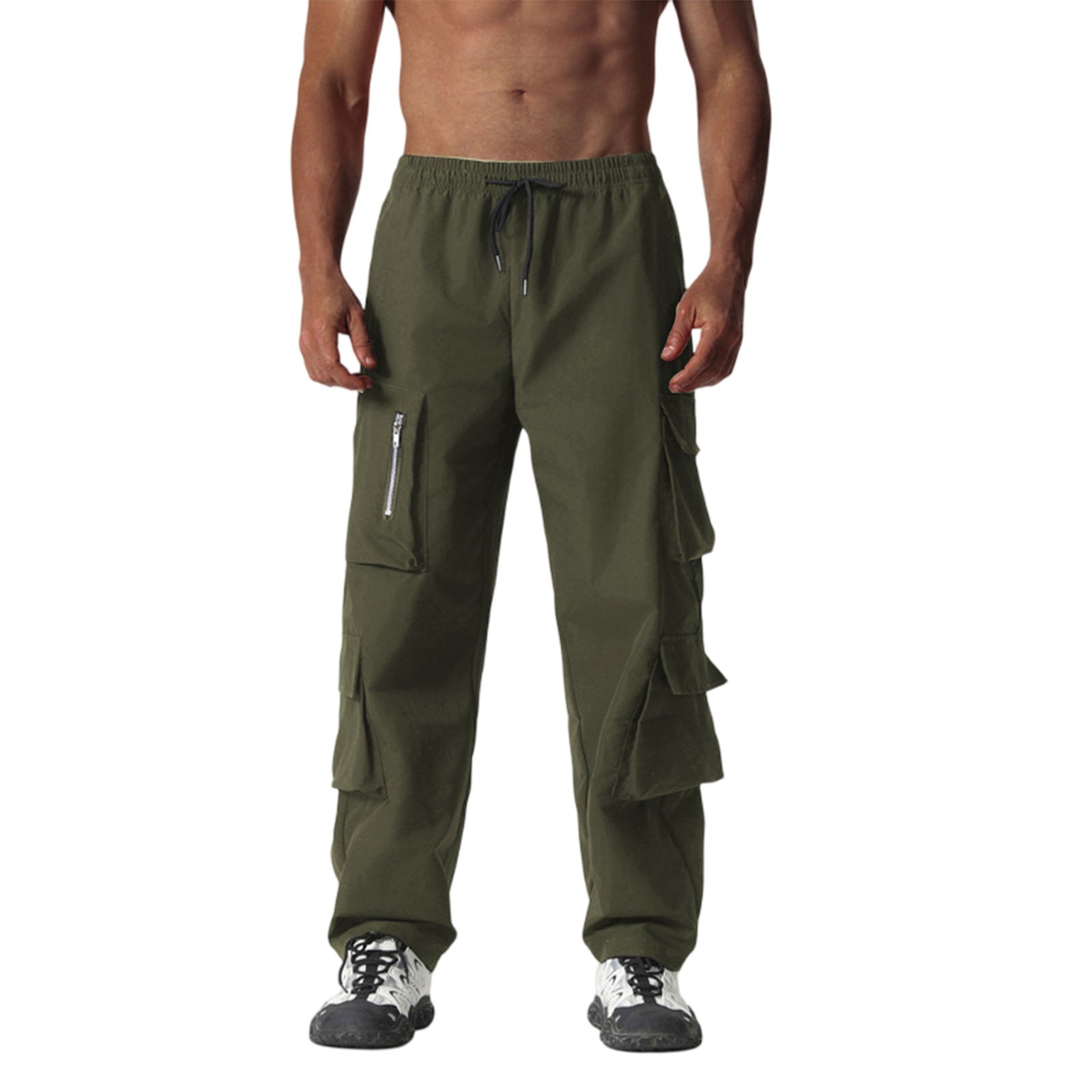 Men's Elastic Waist Jogging Cargo Pants with Paratrooper Design, Multi ...