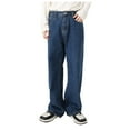 Mens Elastic Waist Relaxed Fit Jeans Straight Leg Stretch Comfort