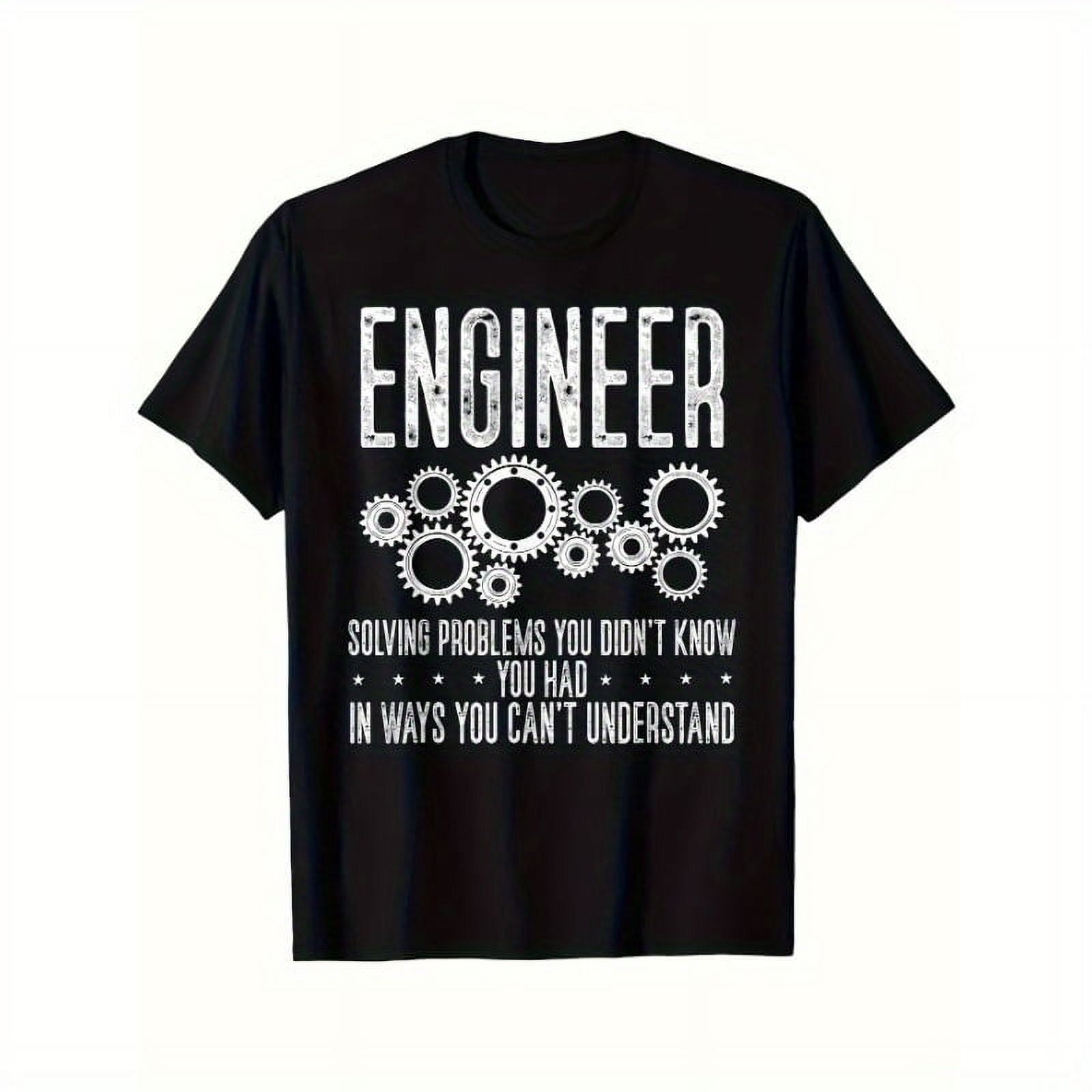 Men's "Engineers Solve Problems" Graphic T-Shirt - Black Cotton Humor Tee with Gear Design ...