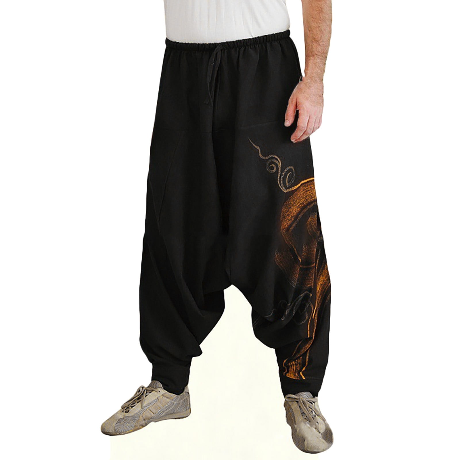 Men's Ethnic Printed Trousers, Harem Pants, Low-Crotch Pants, Aladdin ...