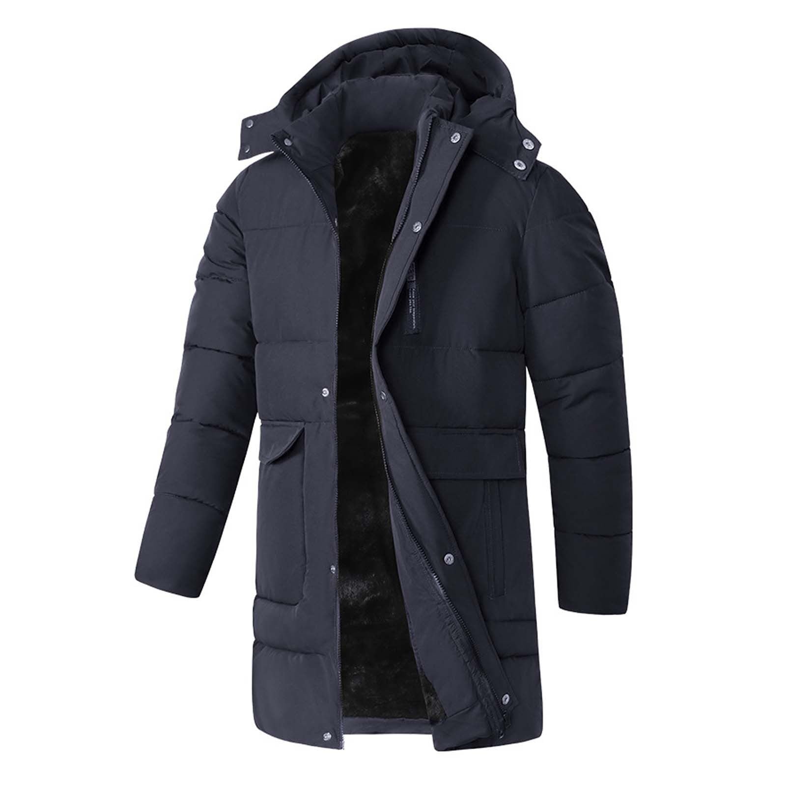 Men's Extra Long Fleece Puffer Jacket Winter Coats Parka Coat Color ...