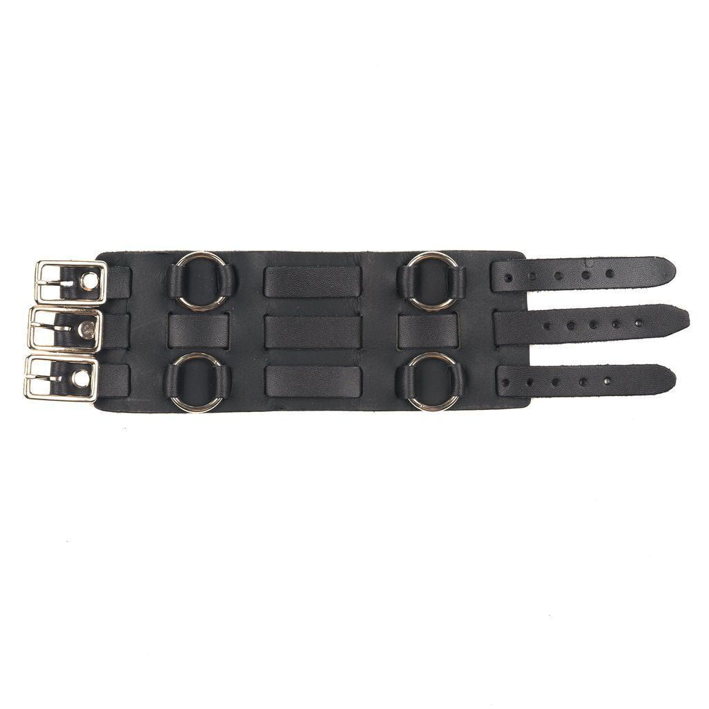 Men's Extra Wide Black Leather Watch Band, 3-Strap Retro Style ...