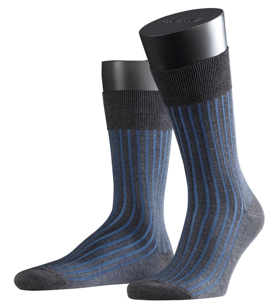 Men's Falke 14648 Shadow Cotton Ribbed Fashion Sock (Anthra/Blue L ...