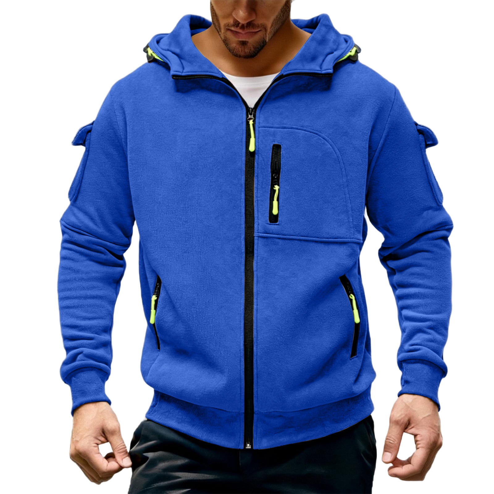 Men's Fall Dashing Multi-Pocket Workout Hoodie, Casual Athletic Hooded ...