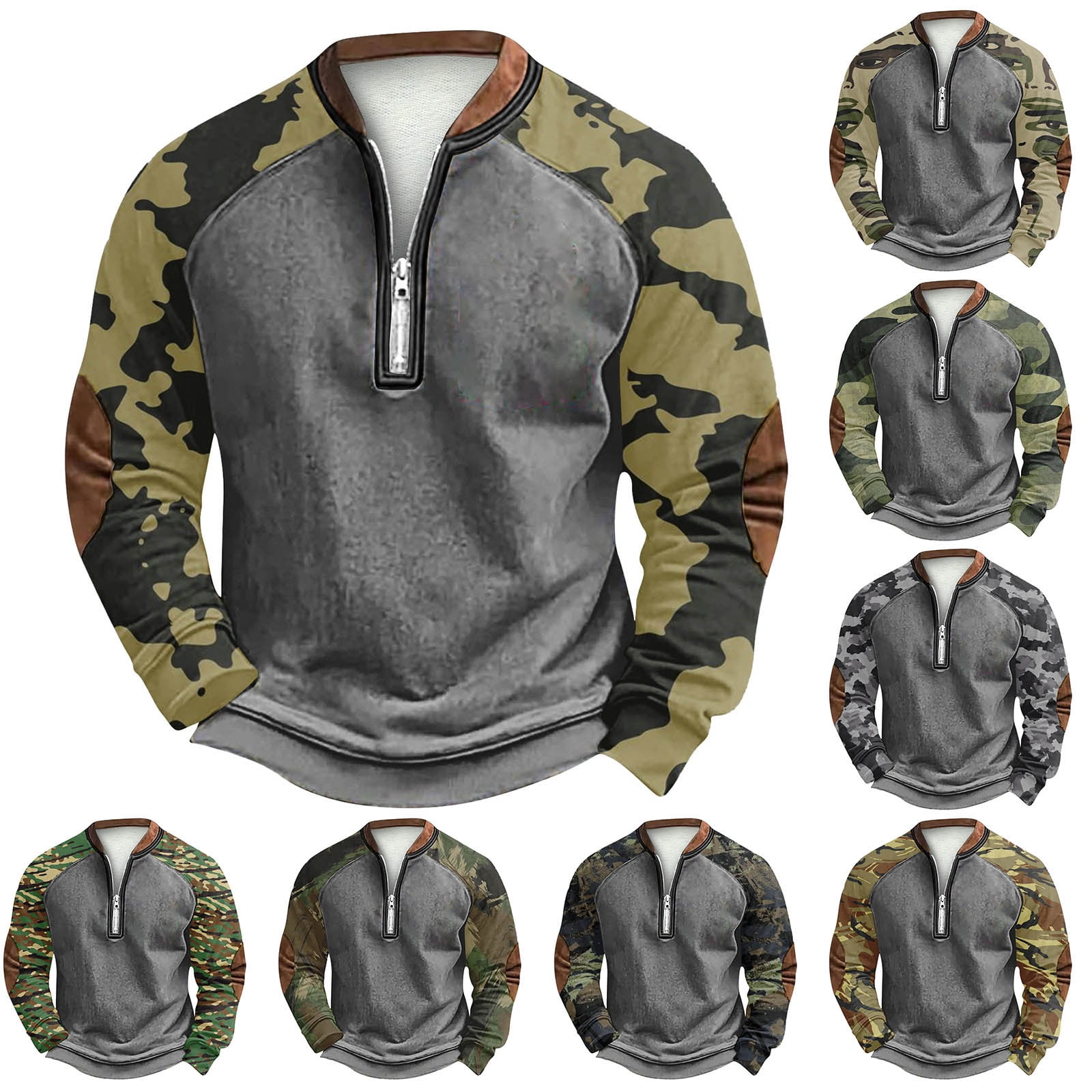 Men's Fall Winter Polo Half Zip Sweatshirt, Light Printed Camouflage ...