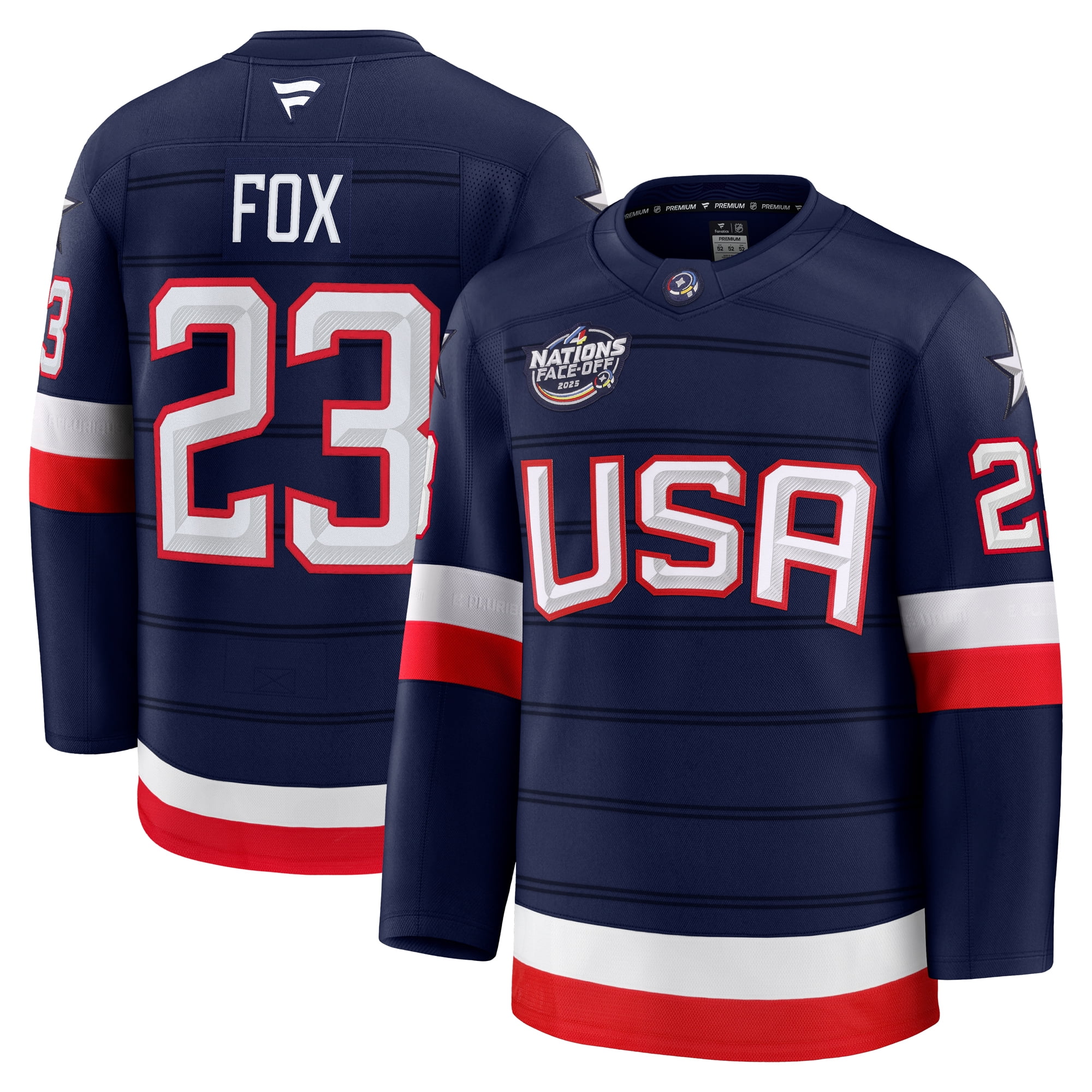 Men's Fanatics Adam Fox Navy USA 2025 4 Nations Face-Off Premium Jersey ...