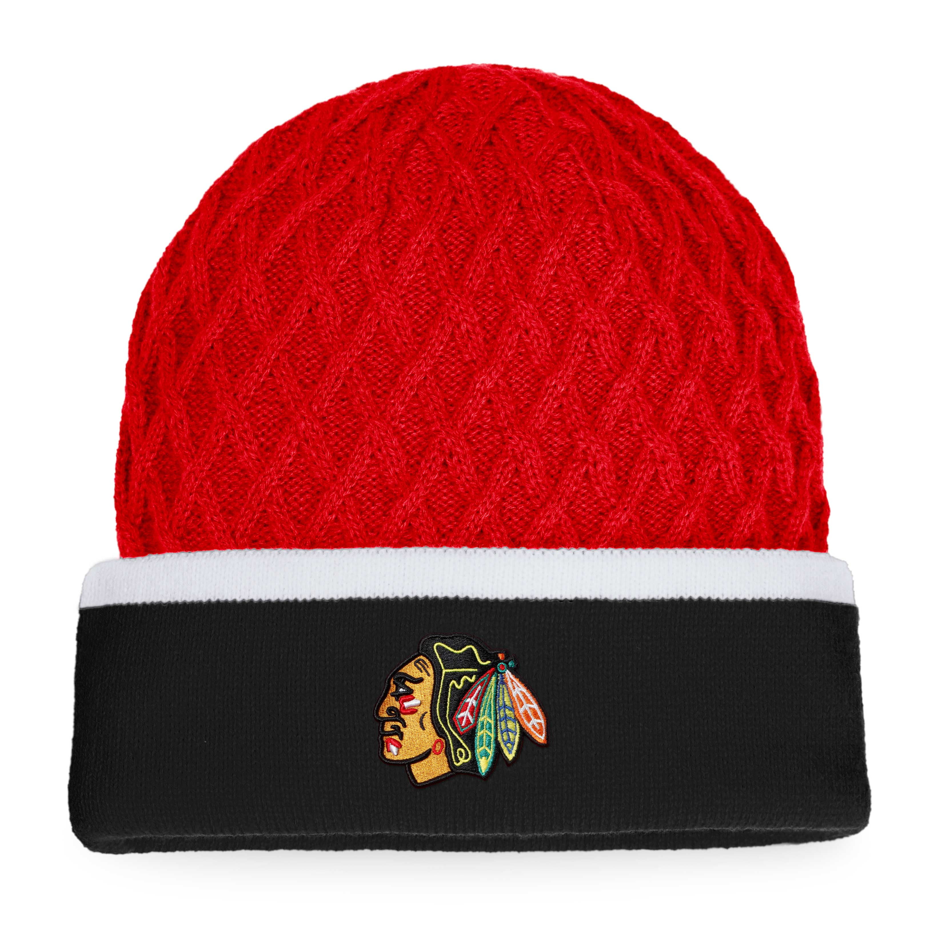 Men's Fanatics Black/Red Chicago Blackhawks Iconic Striped Cuffed Knit ...