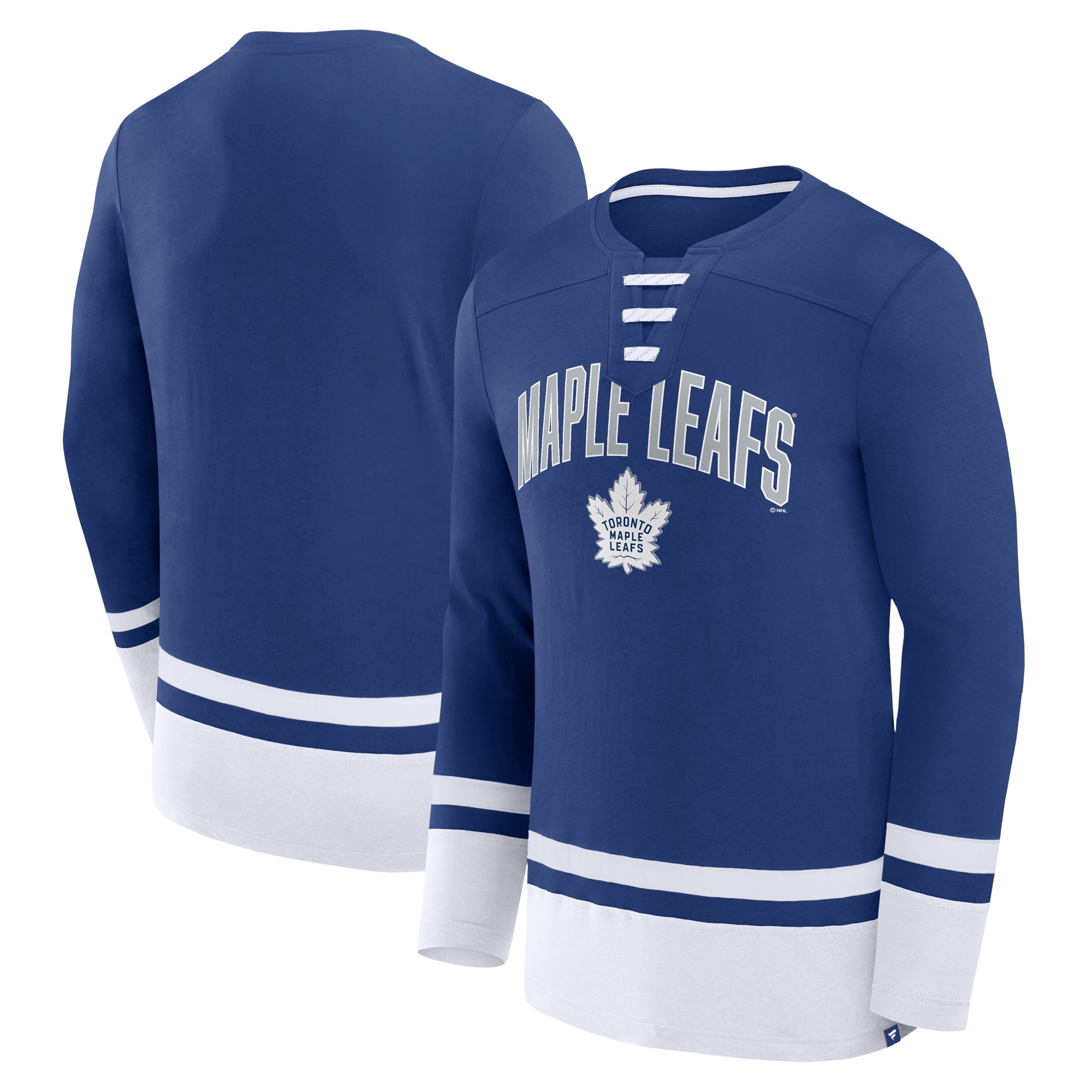 Men's Fanatics Blue Toronto Maple Leafs Back Pass Lace-Up Long Sleeve T ...