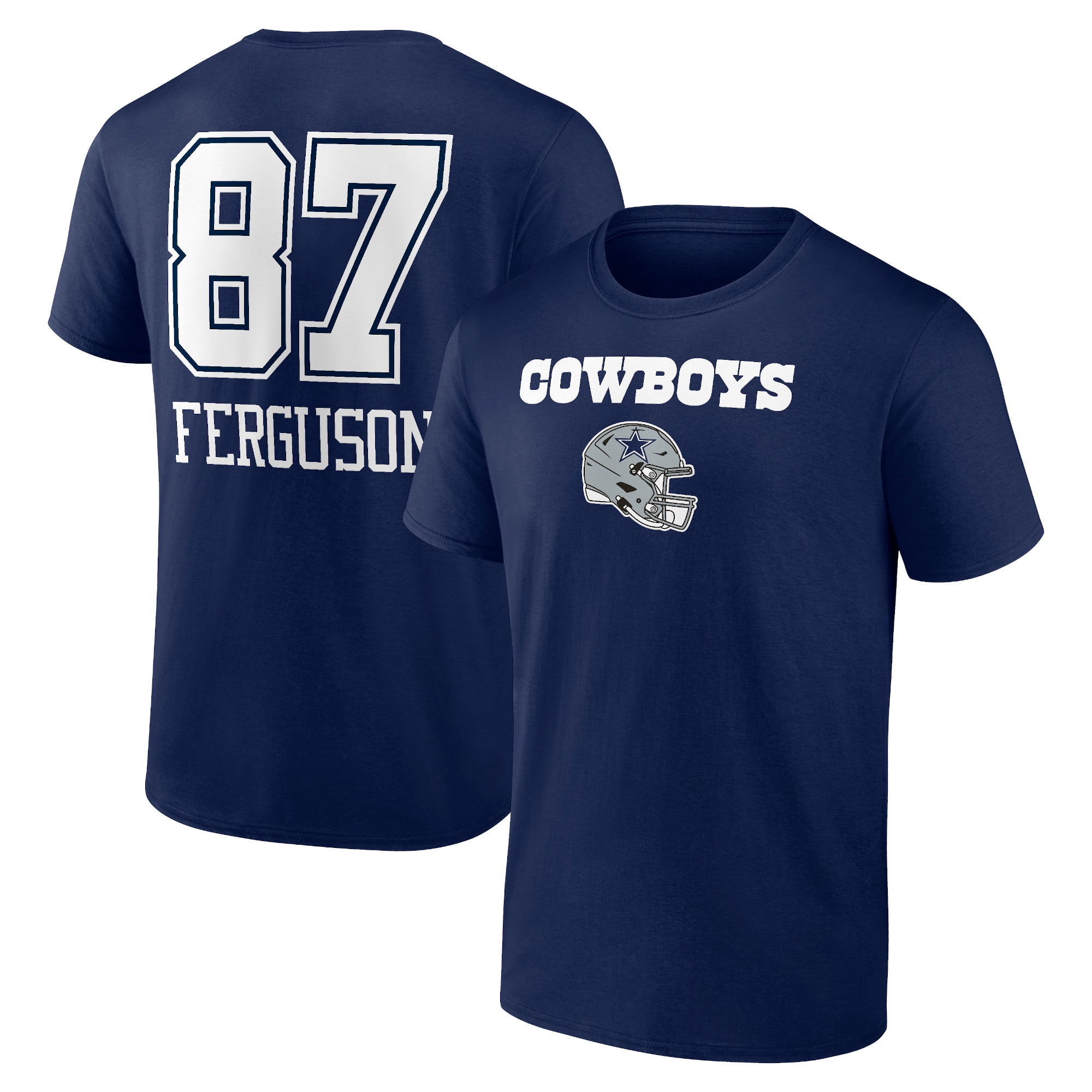 Men's Jake Ferguson Navy Dallas Cowboys Wordmark Player Name & Number T ...
