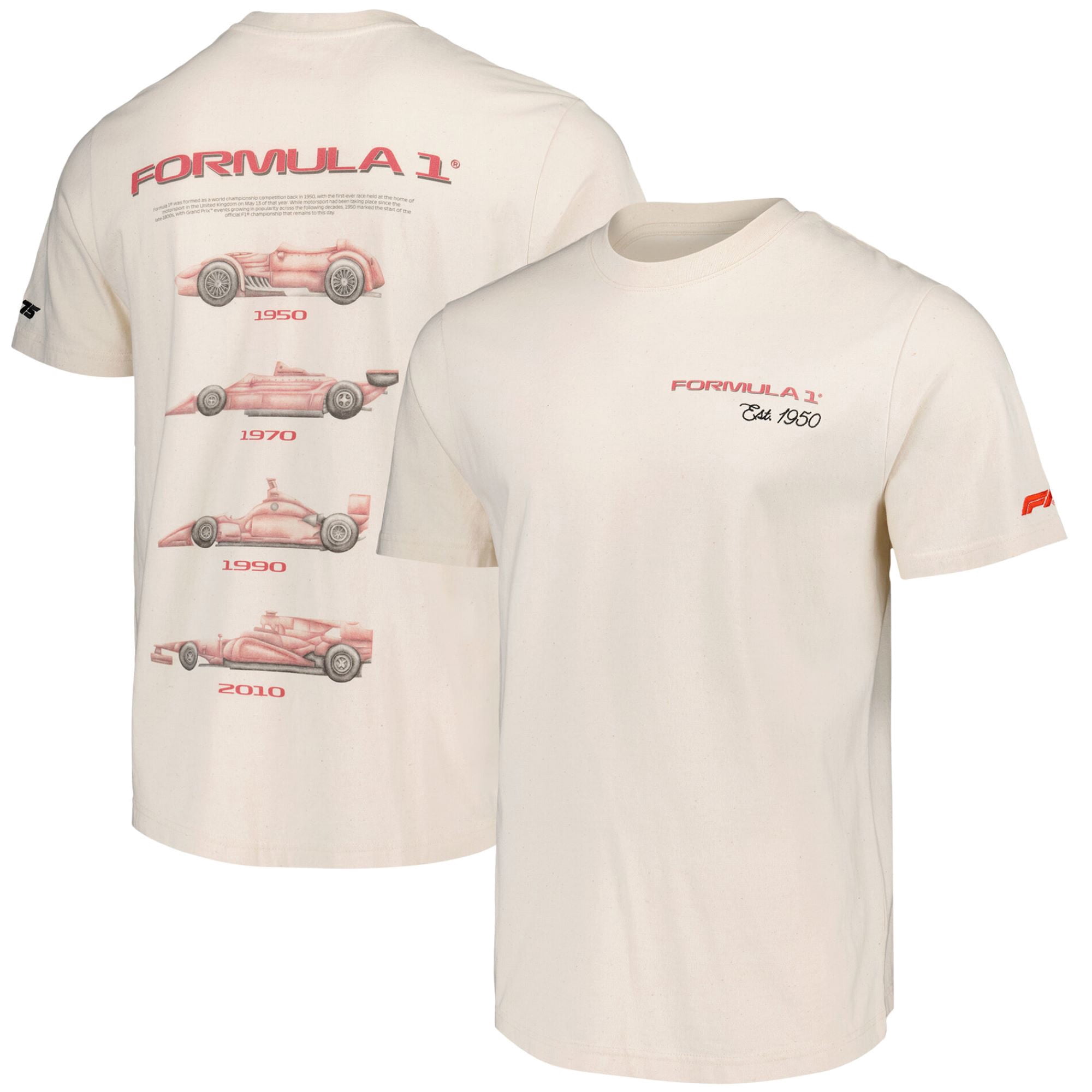 Men's Fanatics Cream Formula 1 History of Cars Graphic Relaxed T-Shirt ...
