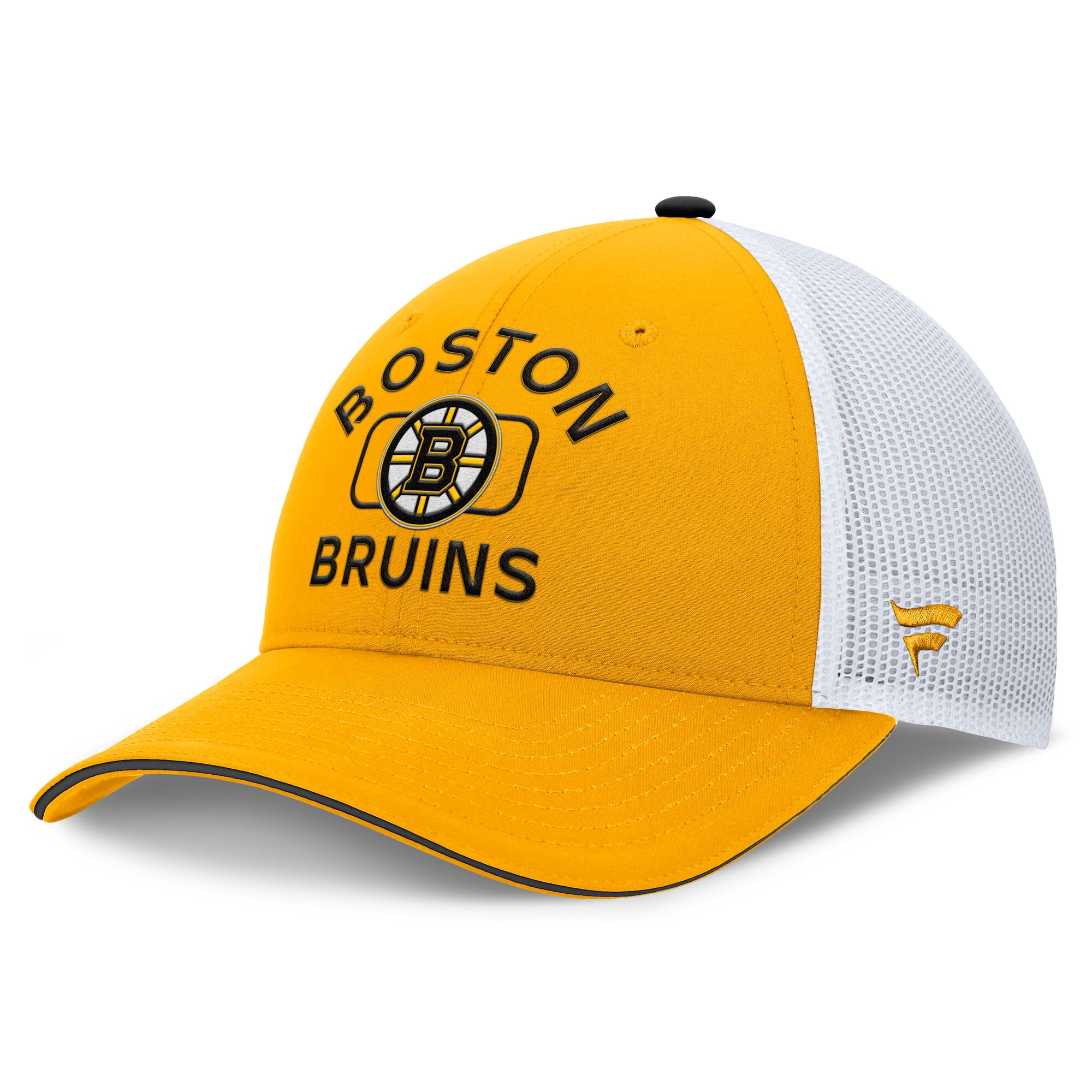 Men's Fanatics Gold/White Boston Bruins Authentic Pro Rink Trucker Hat ...