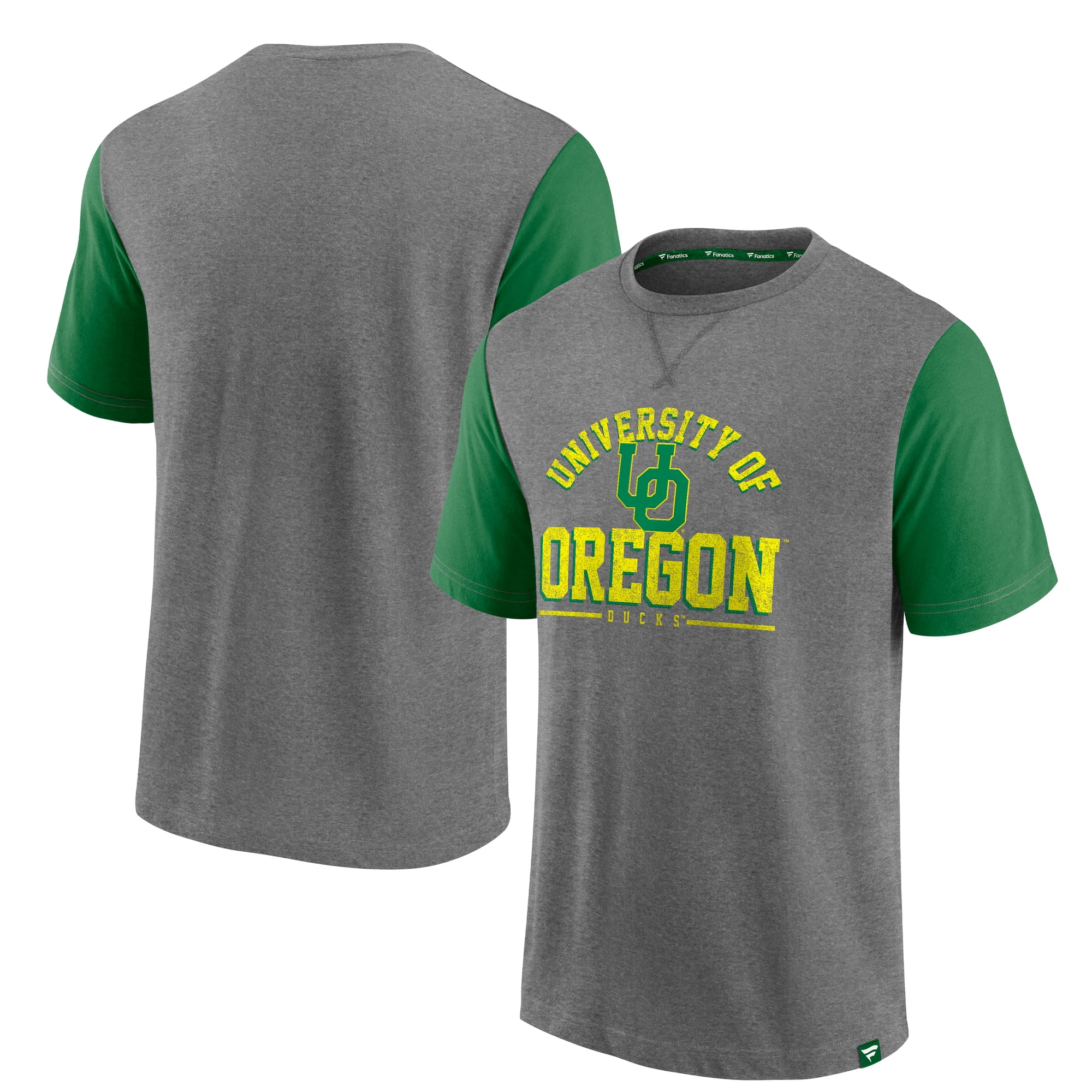 Men's Fanatics Heather Gray/Green Oregon Ducks Block Party Ringer T ...