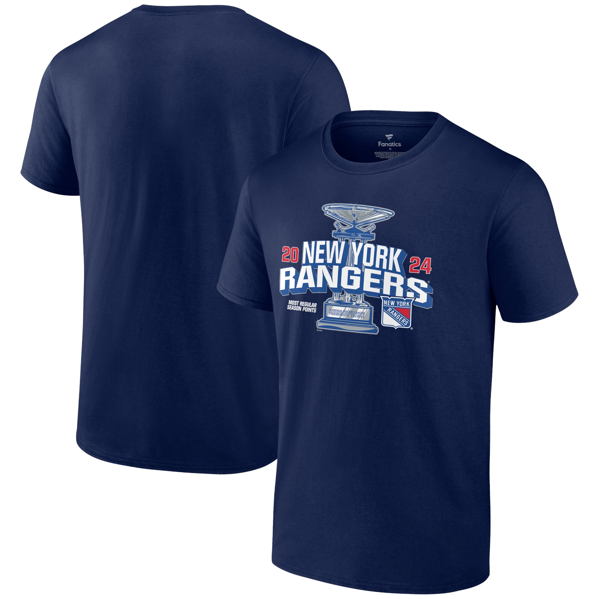 Men's Fanatics Heather Navy New York Rangers 2024 Presidents' Trophy T ...