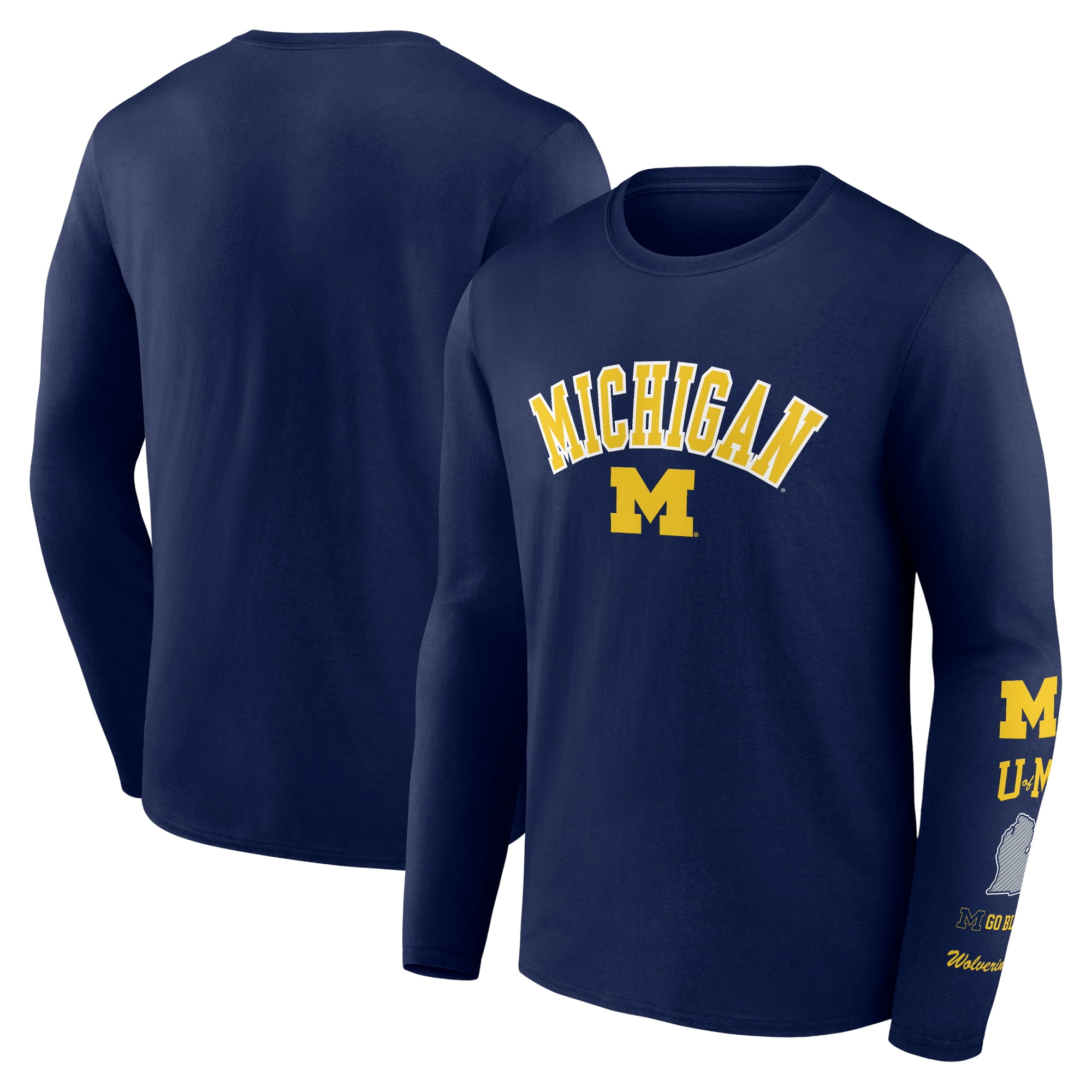 Men's Fanatics Navy Michigan Wolverines Badging Long Sleeve T-Shirt ...