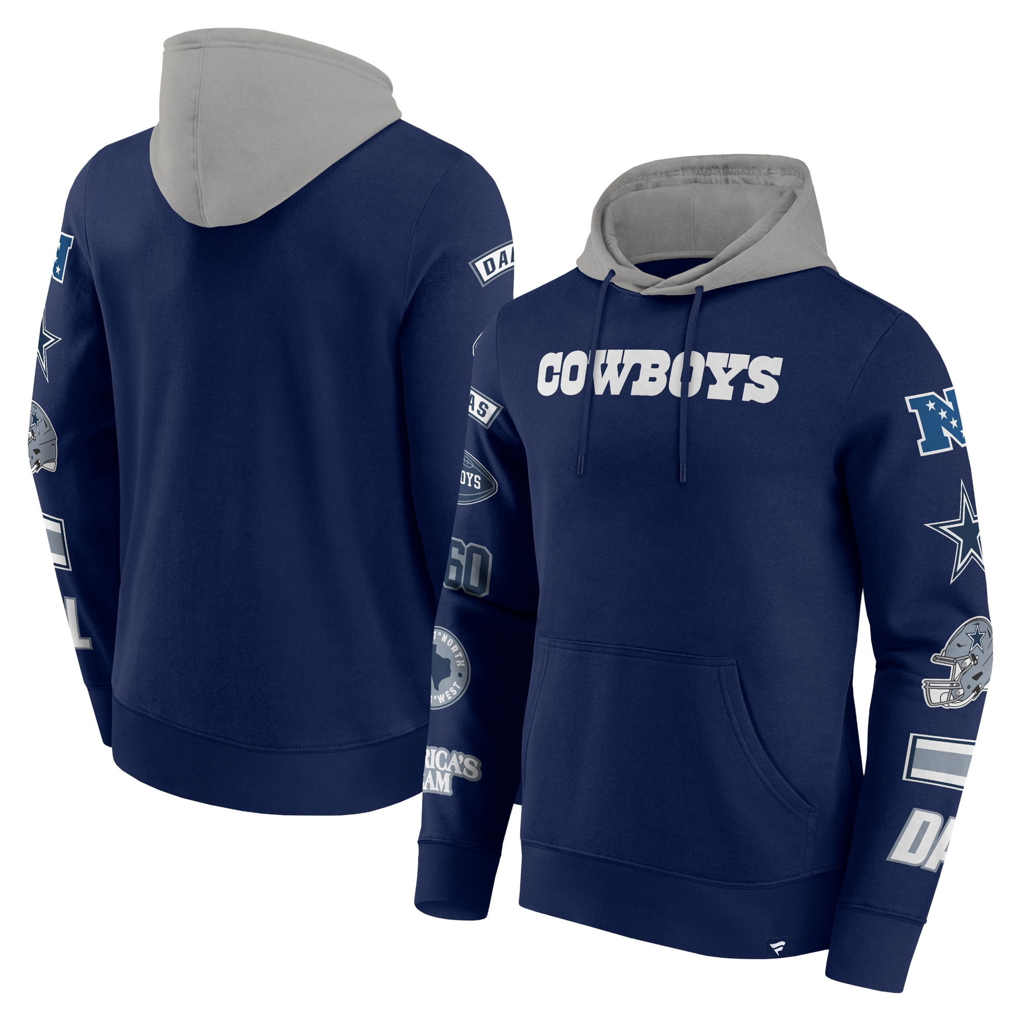 Men's Fanatics Navy/Silver Dallas Cowboys Patched Out Pullover Hoodie ...