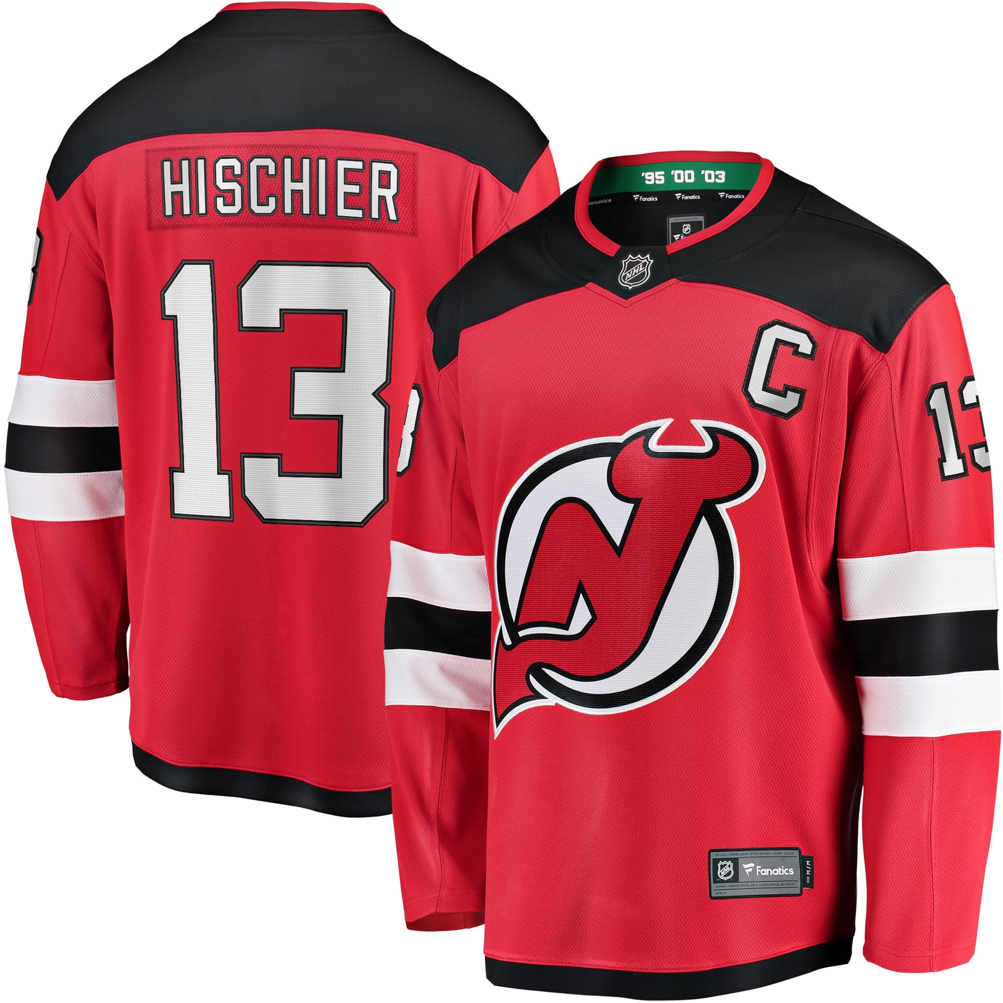Men's Fanatics Nico Hischier Red New Jersey Devils Captain Patch Home ...