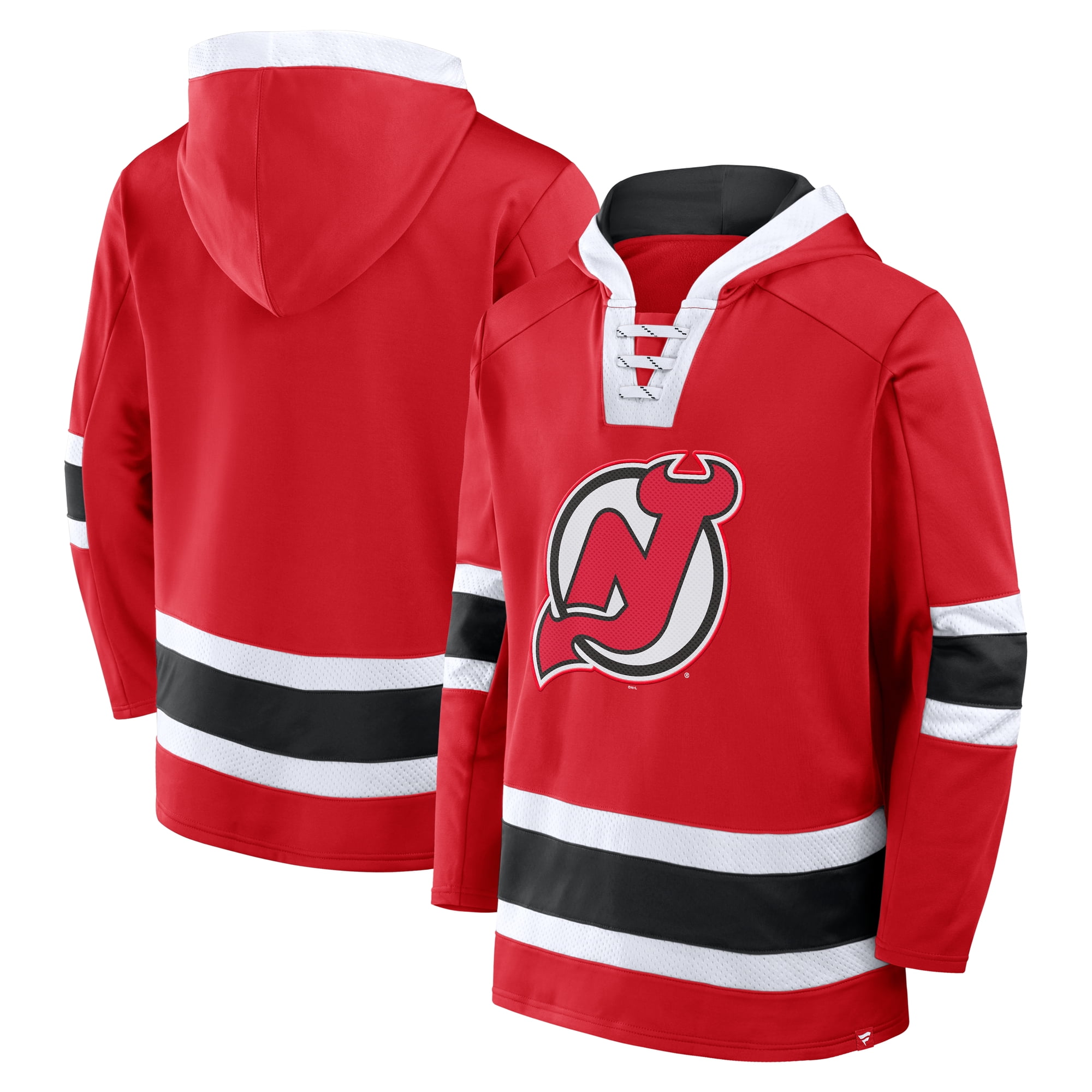 Men's Fanatics Red New Jersey Devils Inside Line Fleece Pullover Hoodie ...
