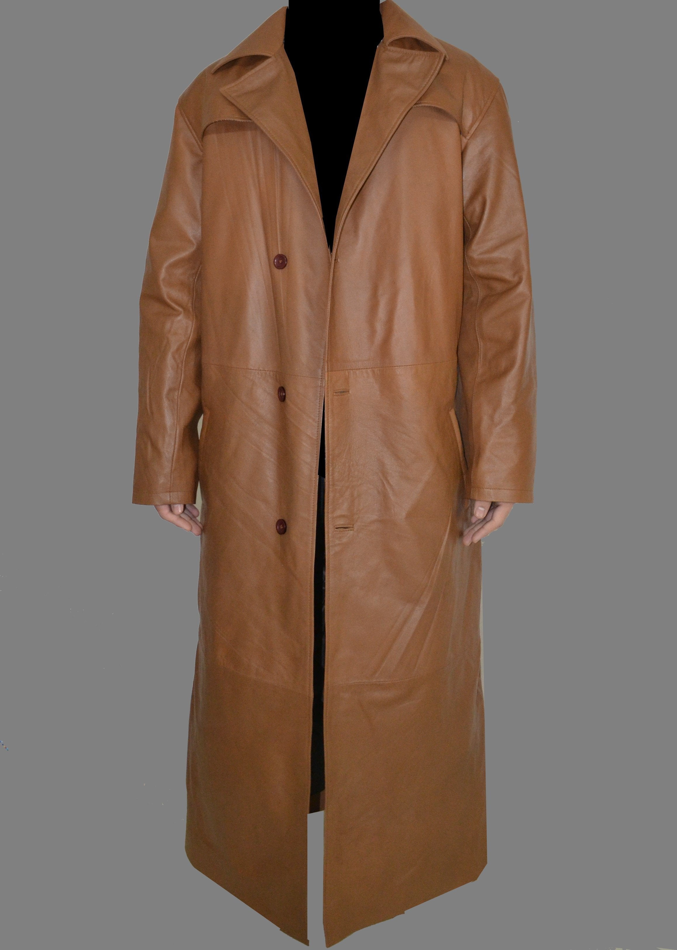 Men's Fashion Brown Distressed Super Leather Trench Bat Coat - Walmart.com