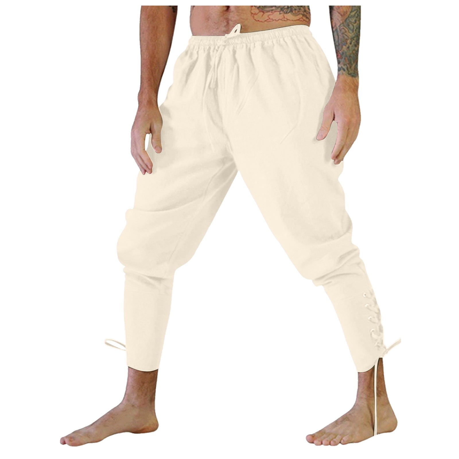 Men's Fashion Casual Loose Retro Ankle Strap Lace-Up Leggings Pants ...