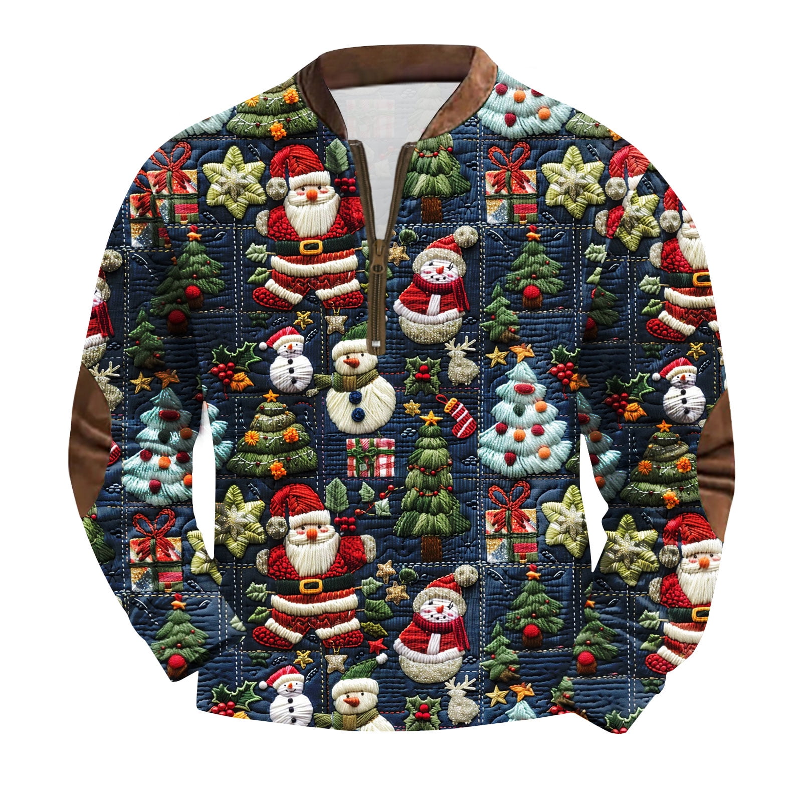 Men's Fashion Christmas Printed Corduroy Zipper Shirt with Cartoon ...