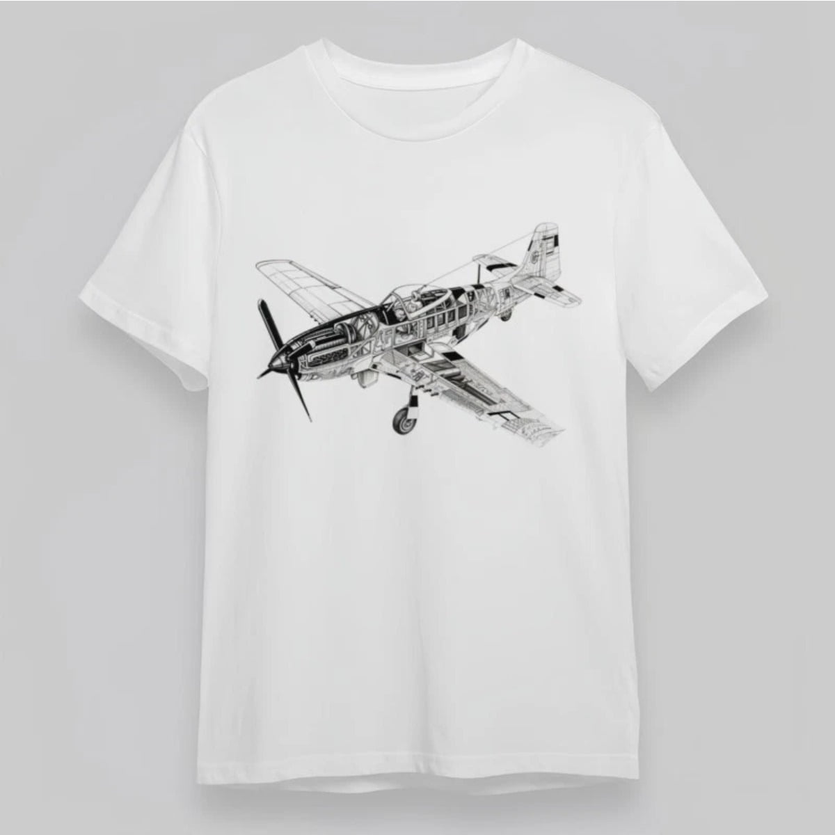 Men's Fashion Classic T-Shirt Technical Aircraft Line Art Blueprint ...