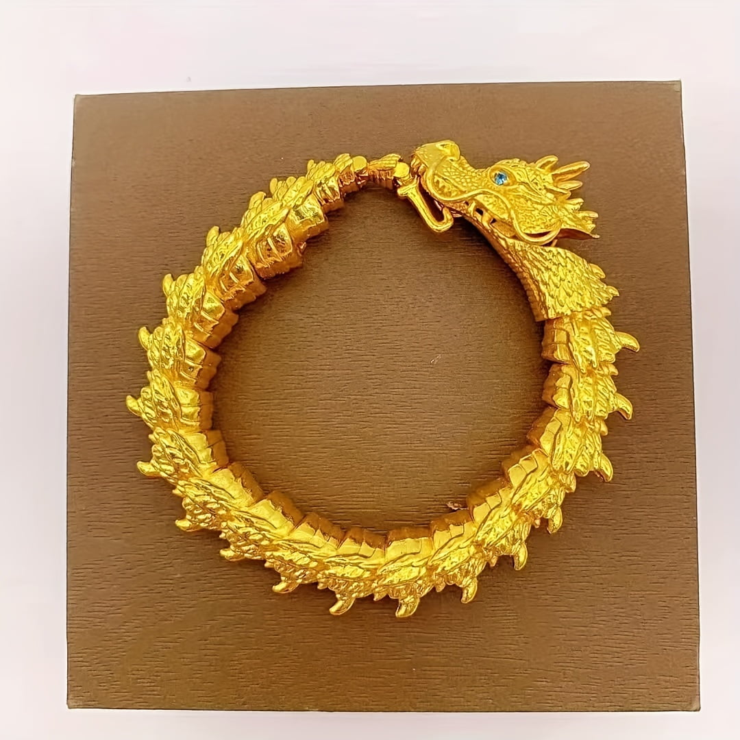 Men's Fashion Copper Dragon Bone Chain Bracelet, 3D Golden Dragon ...