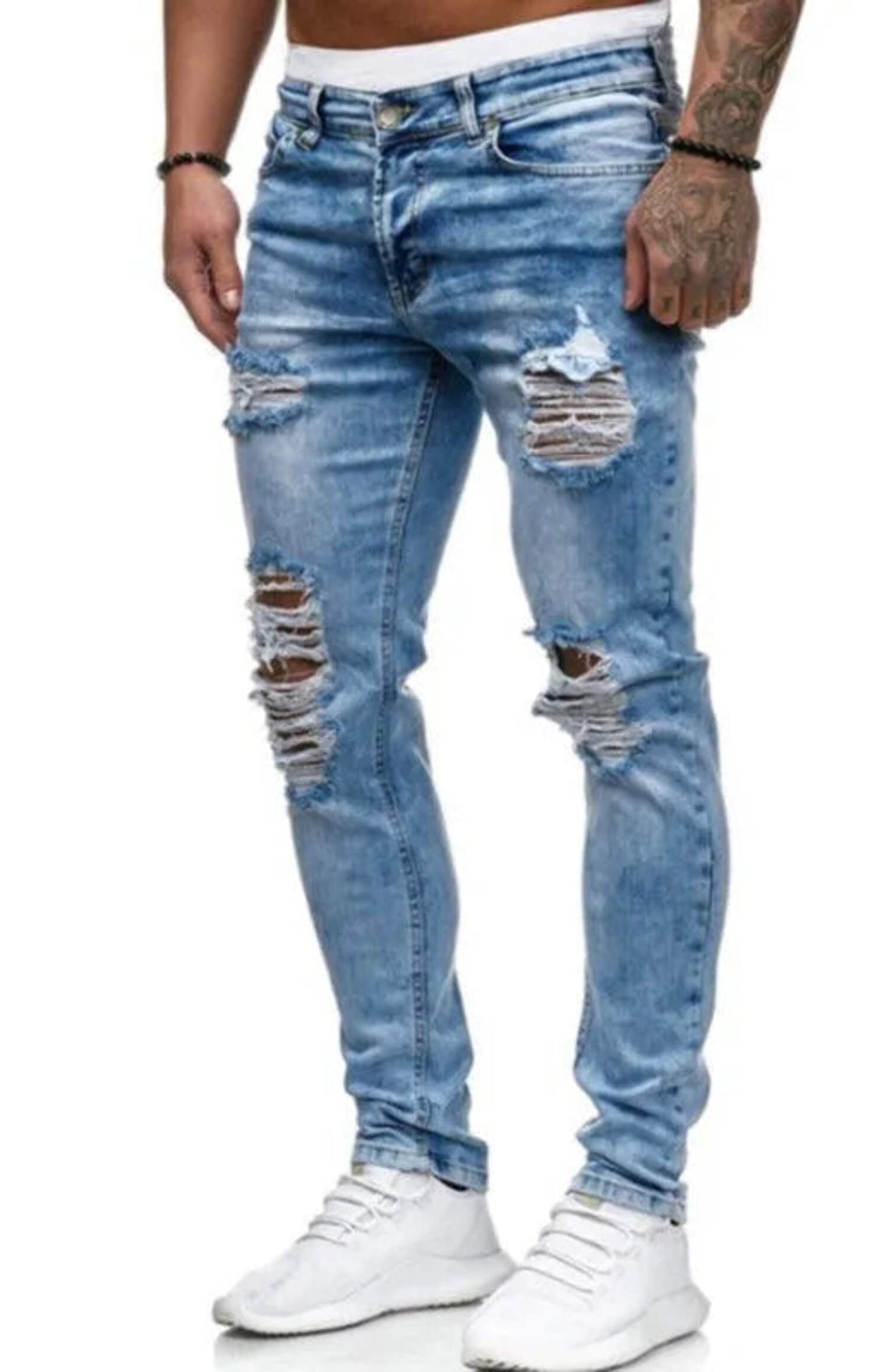 Men's Fashion Frayed Slim Fit Long Jeans - Walmart.com