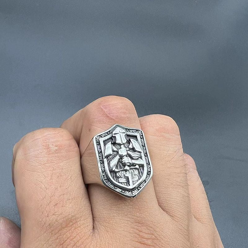 Men's Fashion Jewellery Vintag Templar Shield Rings for Men Punk Party Biker Jewelry 14K White ...