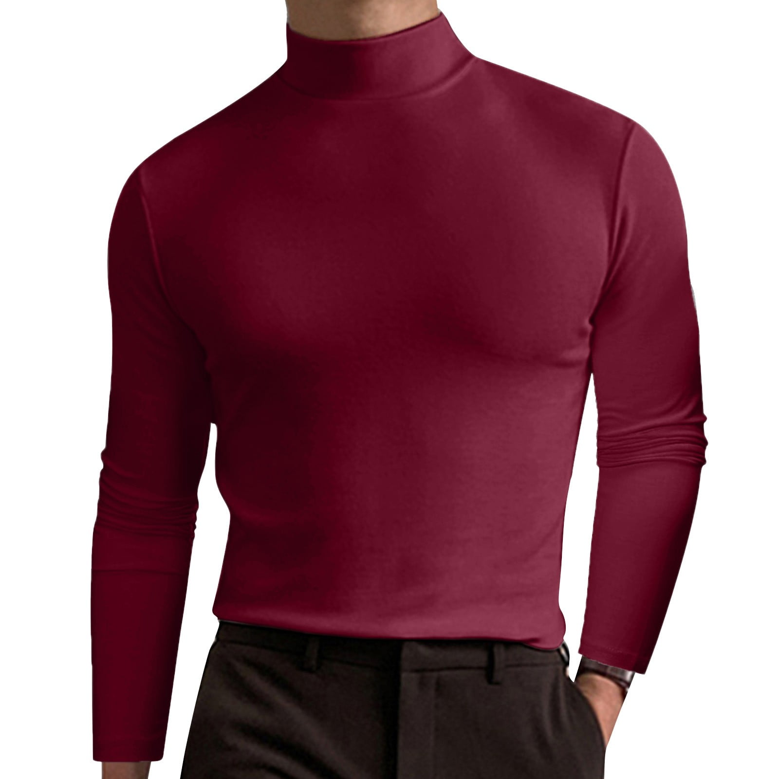 Men's Fashion Mock Turtleneck T-Shirts Long Sleeve Pullover Sweater ...