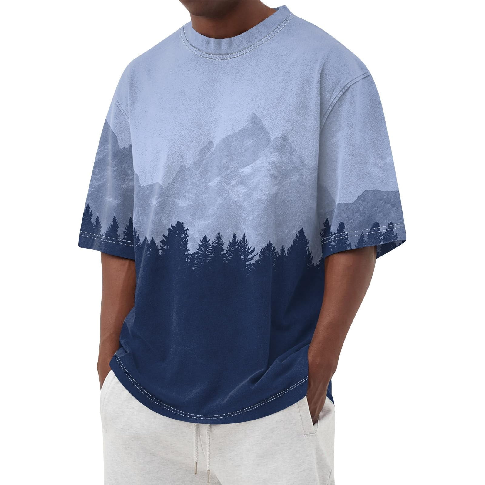 Men's Fashion T-Shirts Graphic Tees Mountain Views Print Tee for Men ...