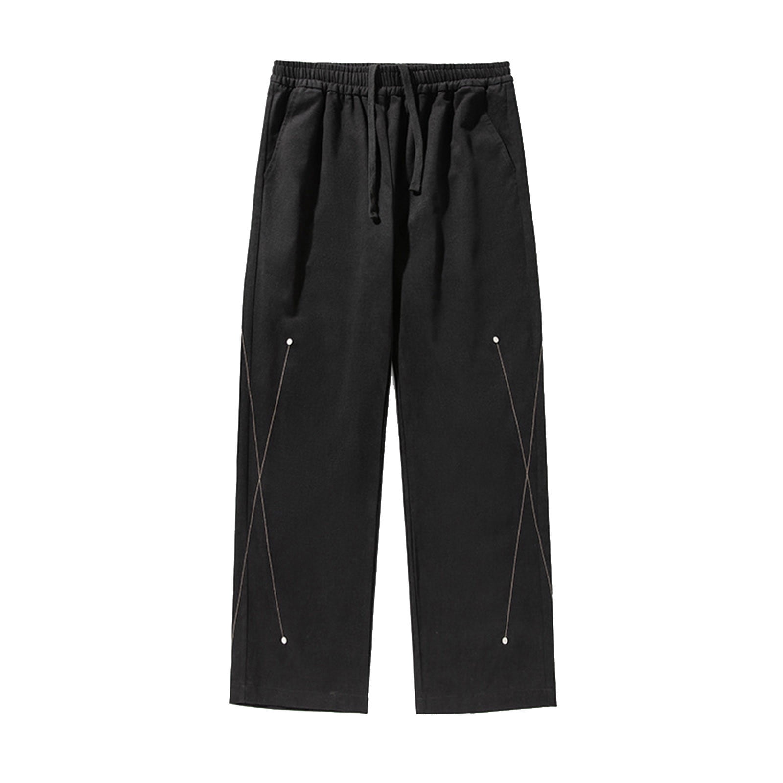 Men's Fashion Wide Leg Pants Elastic Waist Drawstring Solid Color Long ...