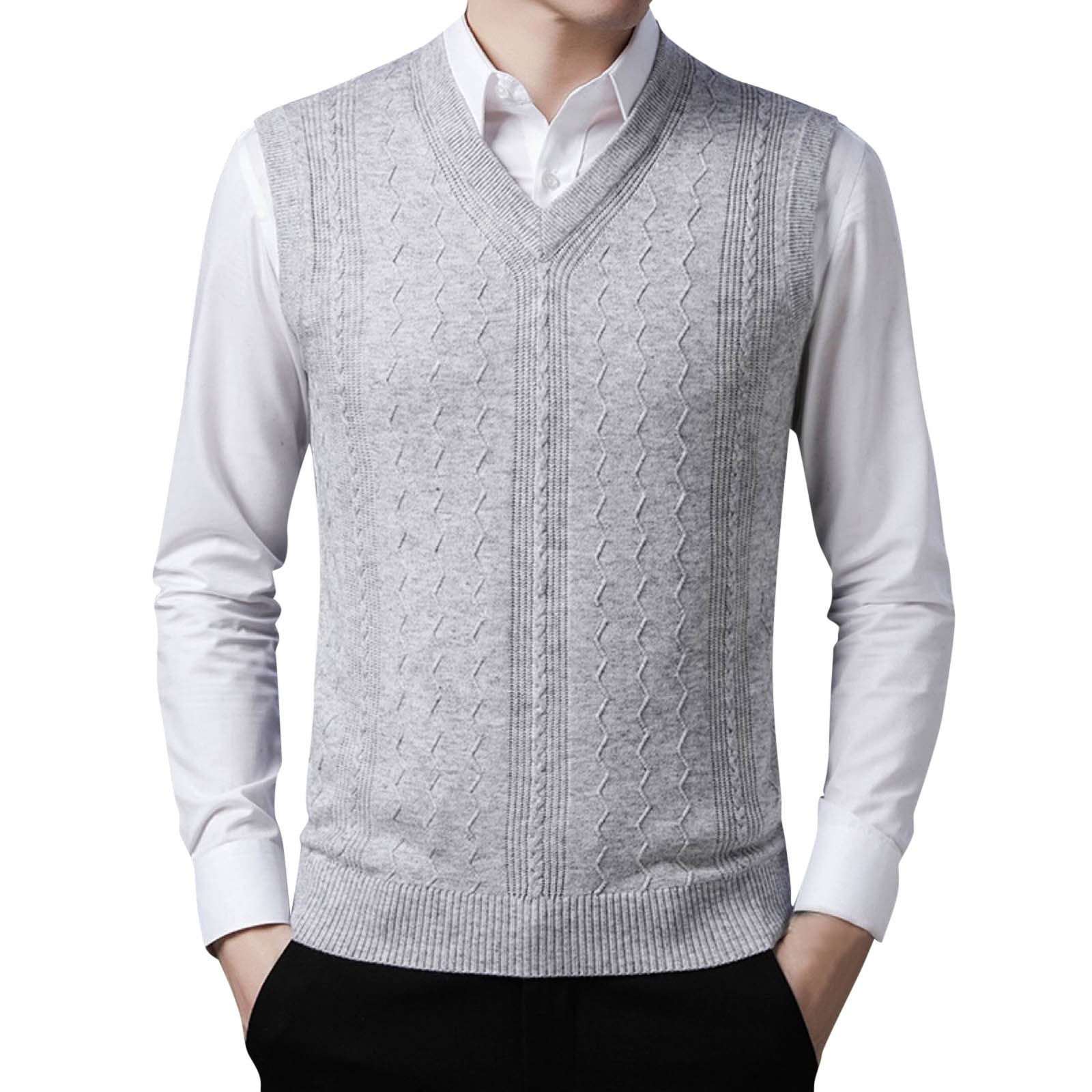 Men's Fashionable and Casual Jacquard V-Neck Sleeveless Sweater Vest ...