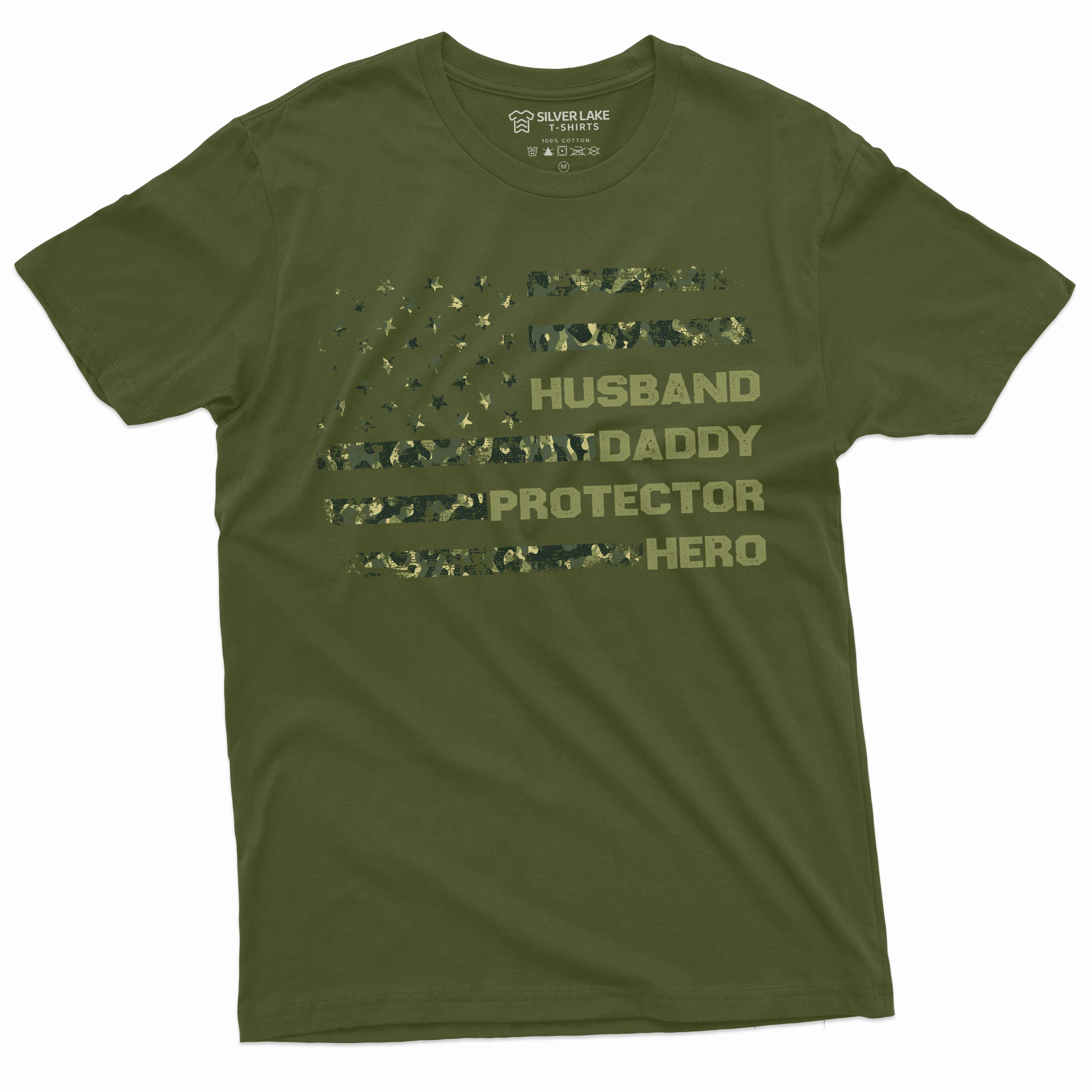 Men's Father's day Husband Daddy Protector Hero T-shirt USA flag ...