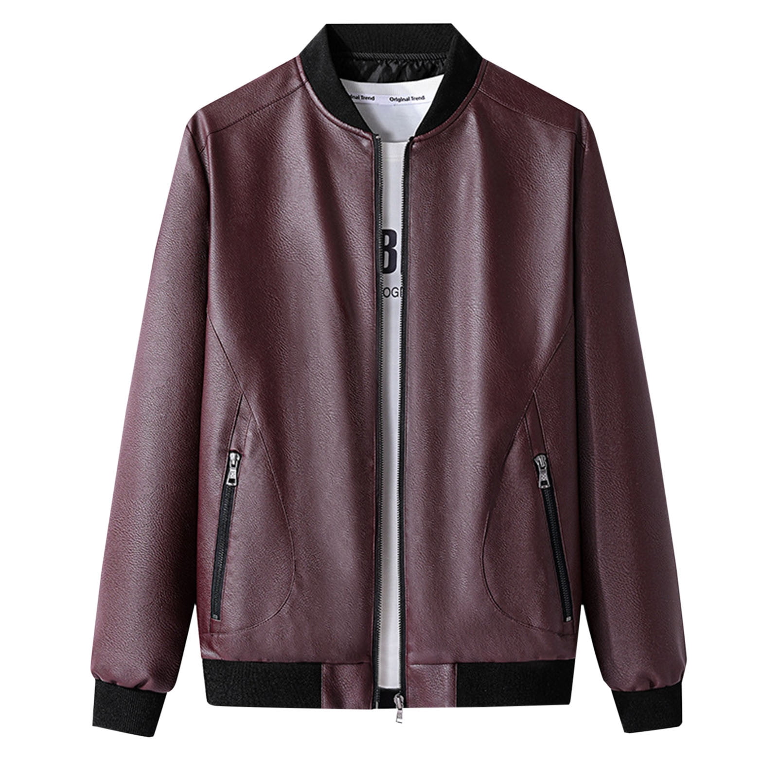 Men's Faux Leather Jacket Motorcycle Jacket Waterproof Men's Solid ...