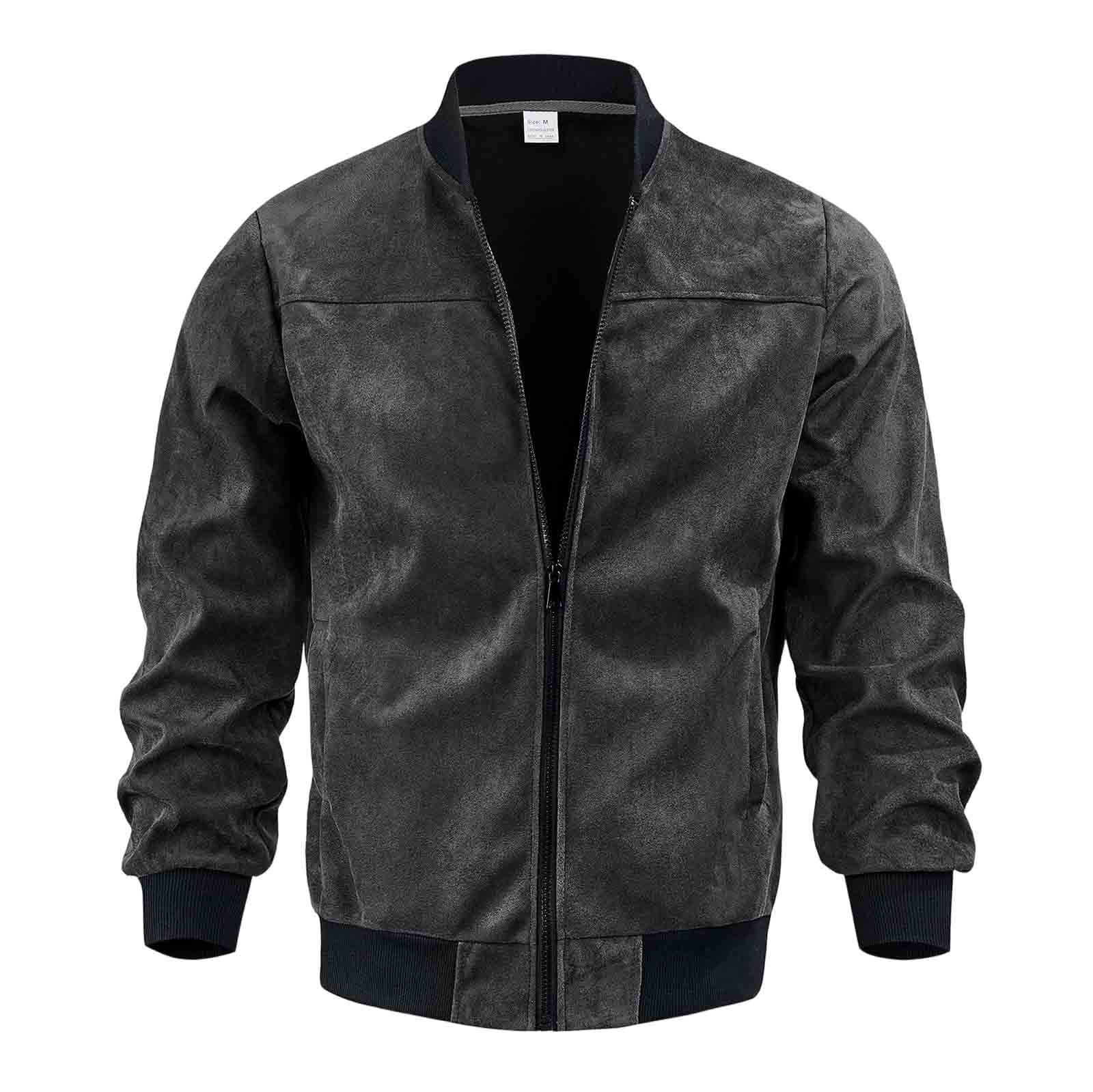 Men's Faux Suede Bomber Jacket Full-Zip Casual Contrast Collar Varsity ...