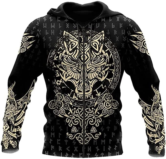 Men's Fenrir Wolf Bear Claw Tree Of Life Tattoo Full Zip Hoodie, Norse Mythology 3D Print Long ...