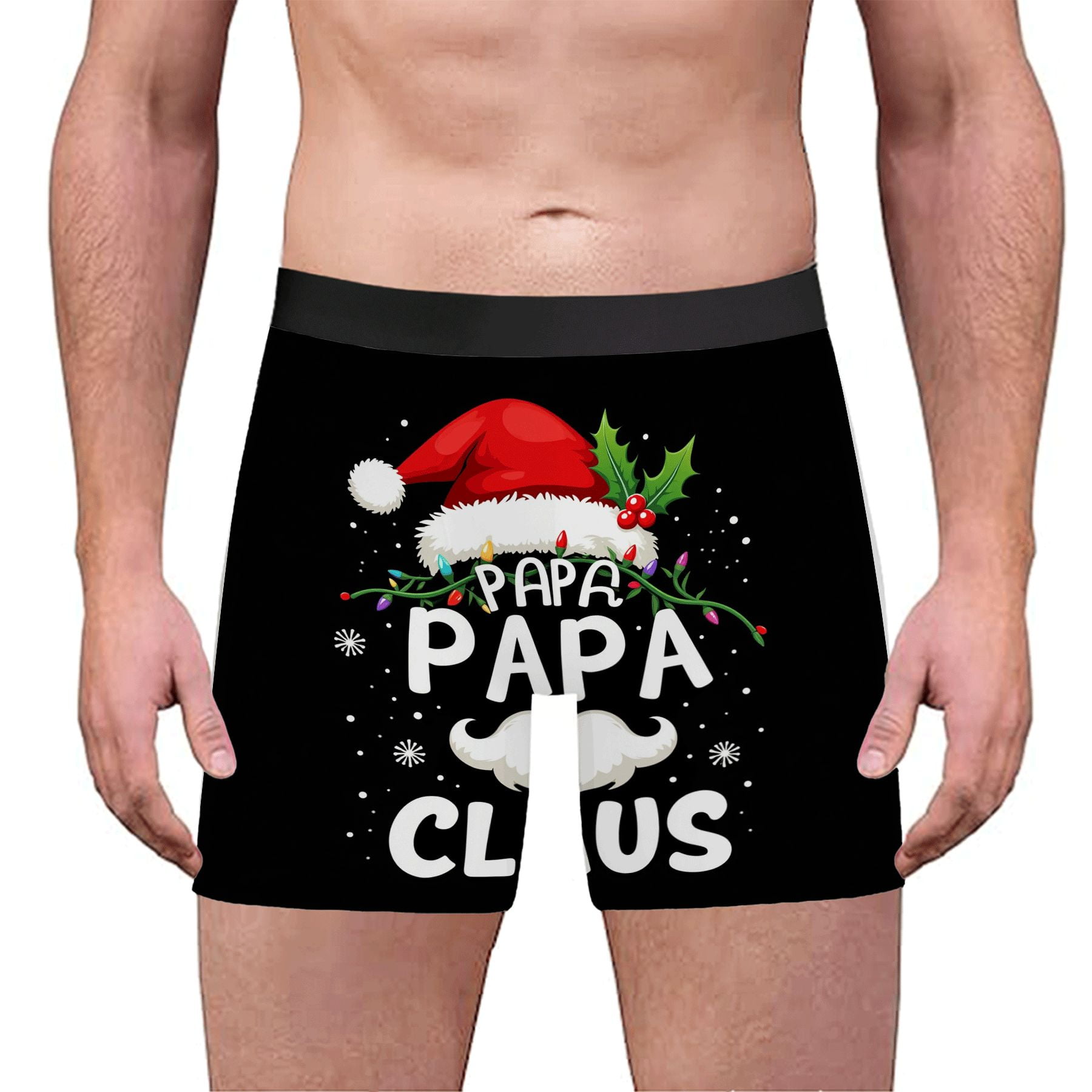 Men's Festive Boxer Briefs - Black with Santa Hat Holly ' CLAUS ' Text ...
