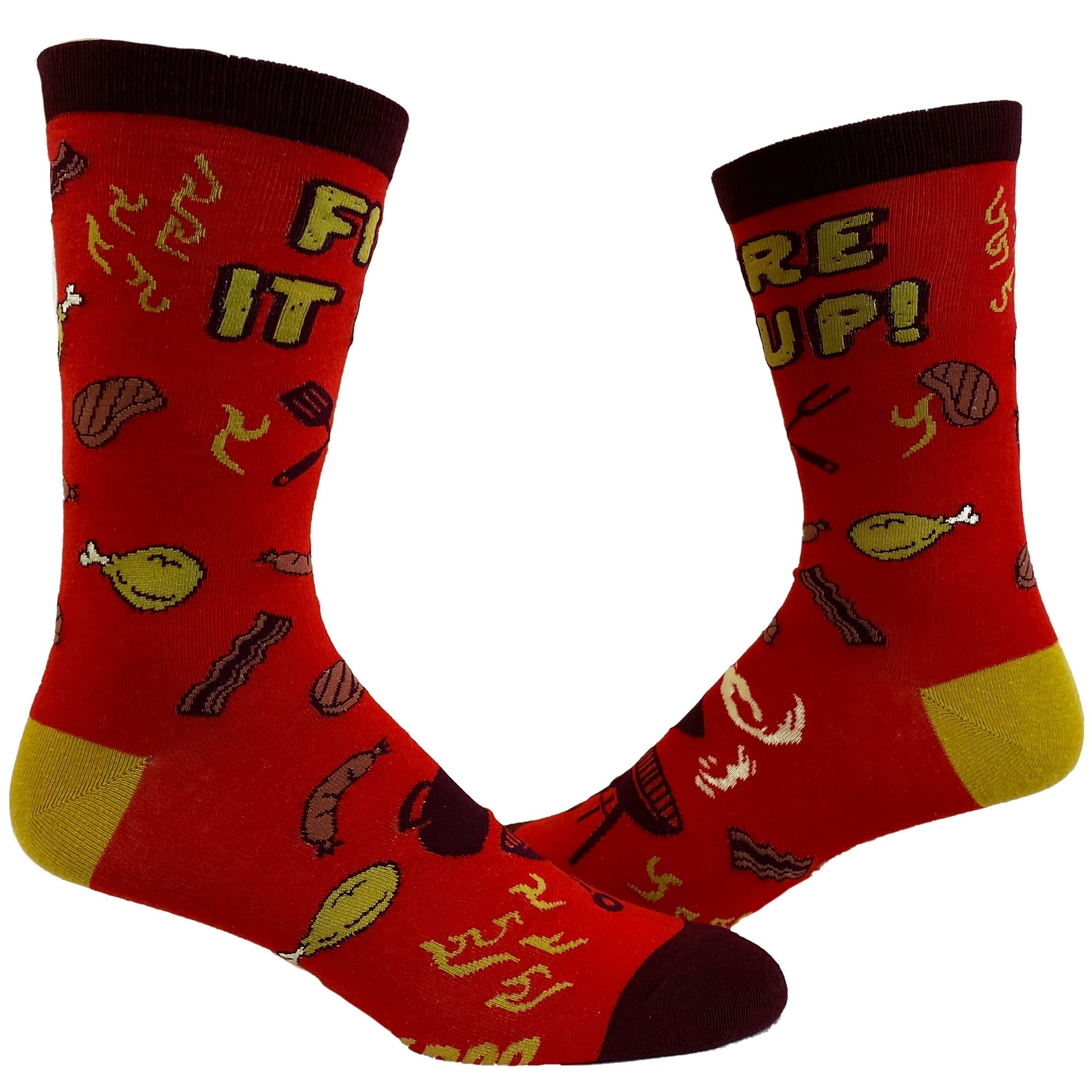 Men's Fire It Up Socks Funny Backyard Bar-B-Que Grilling Meat Graphic ...