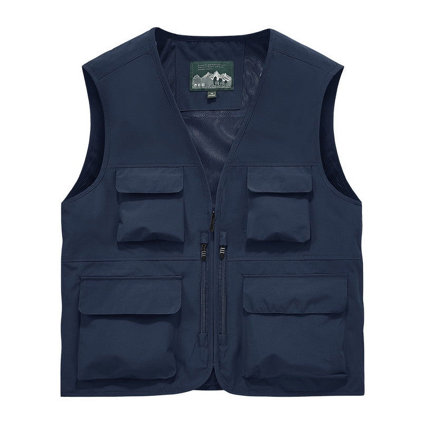 Men's Fishing Vest Utility Zipper V Neck Outdoor Work Safari Vest with ...