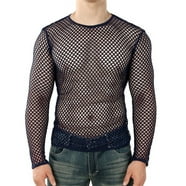 Men's Black Summer Mesh See-through Tops Shirts Long Sleeve Sheer ...