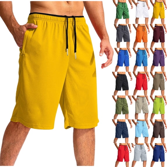 Men's Fitness Running Shorts Drawstring Elastic Waist Shorts Solid ...