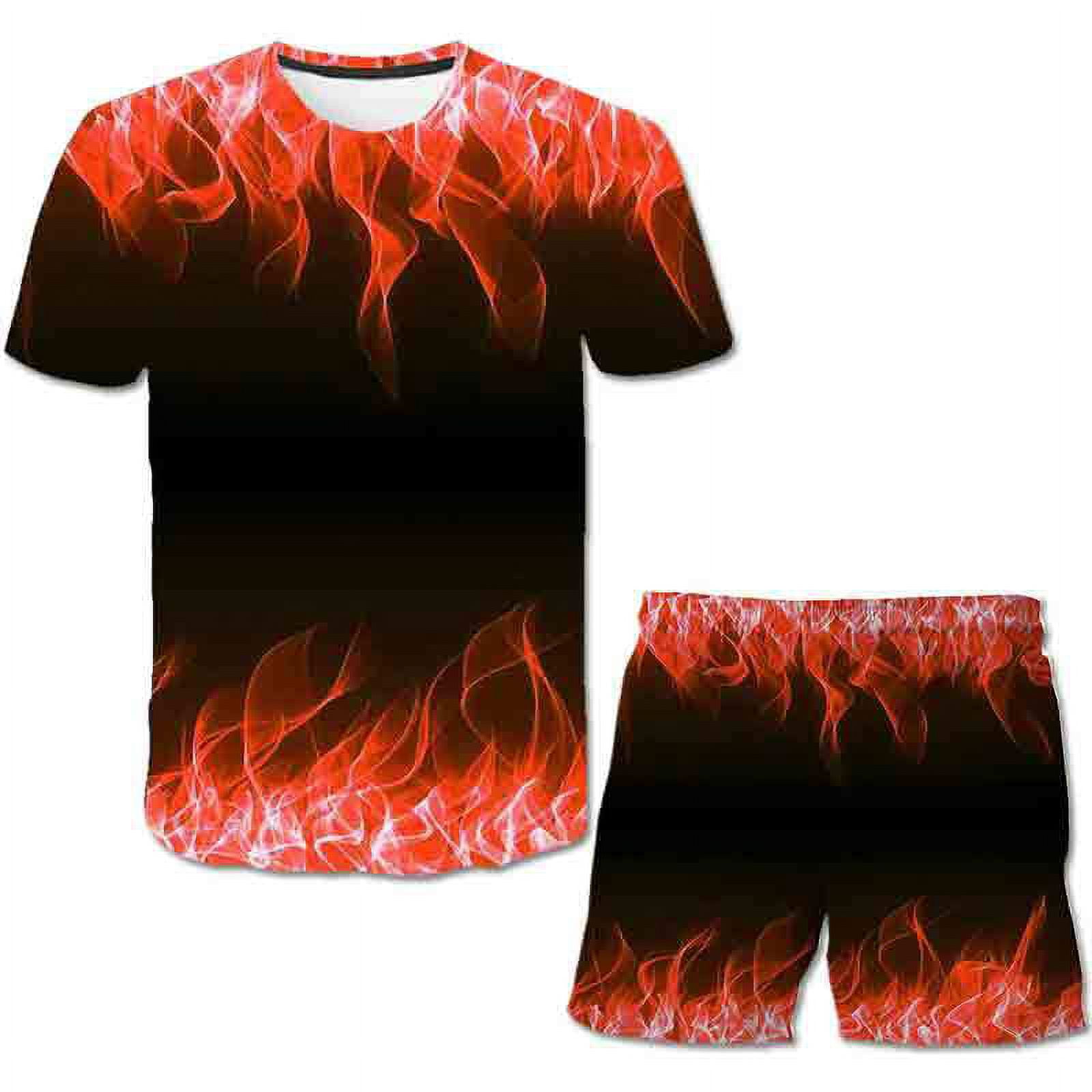 Mens' Activewear Sets Fashion Flame 3D Digital Printing Sport Set ...