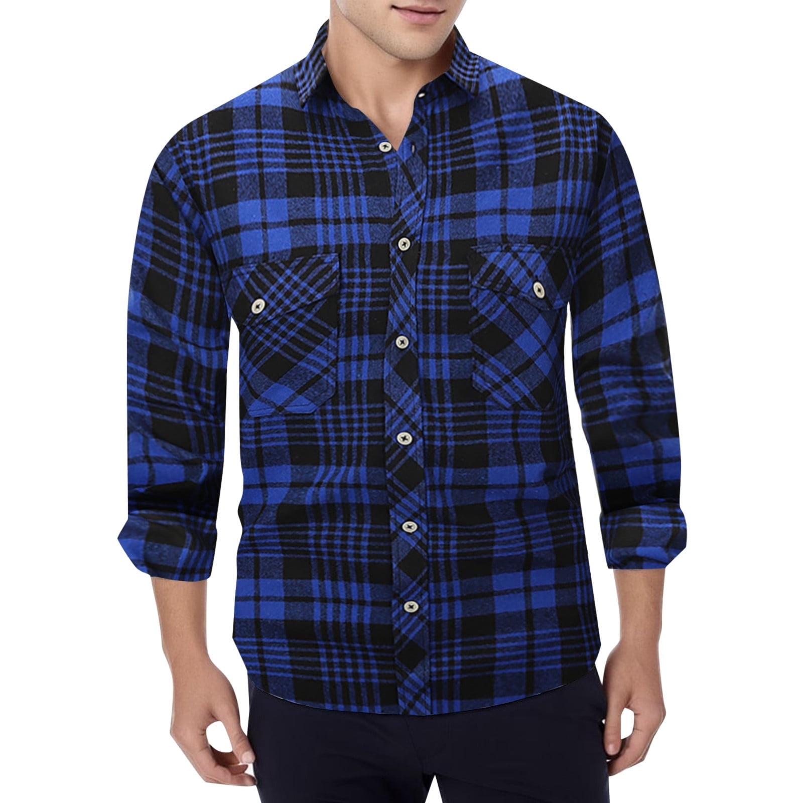 Men's Flannel Plaid Shirts Long Sleeve Button Down Shirts Casual Fall ...