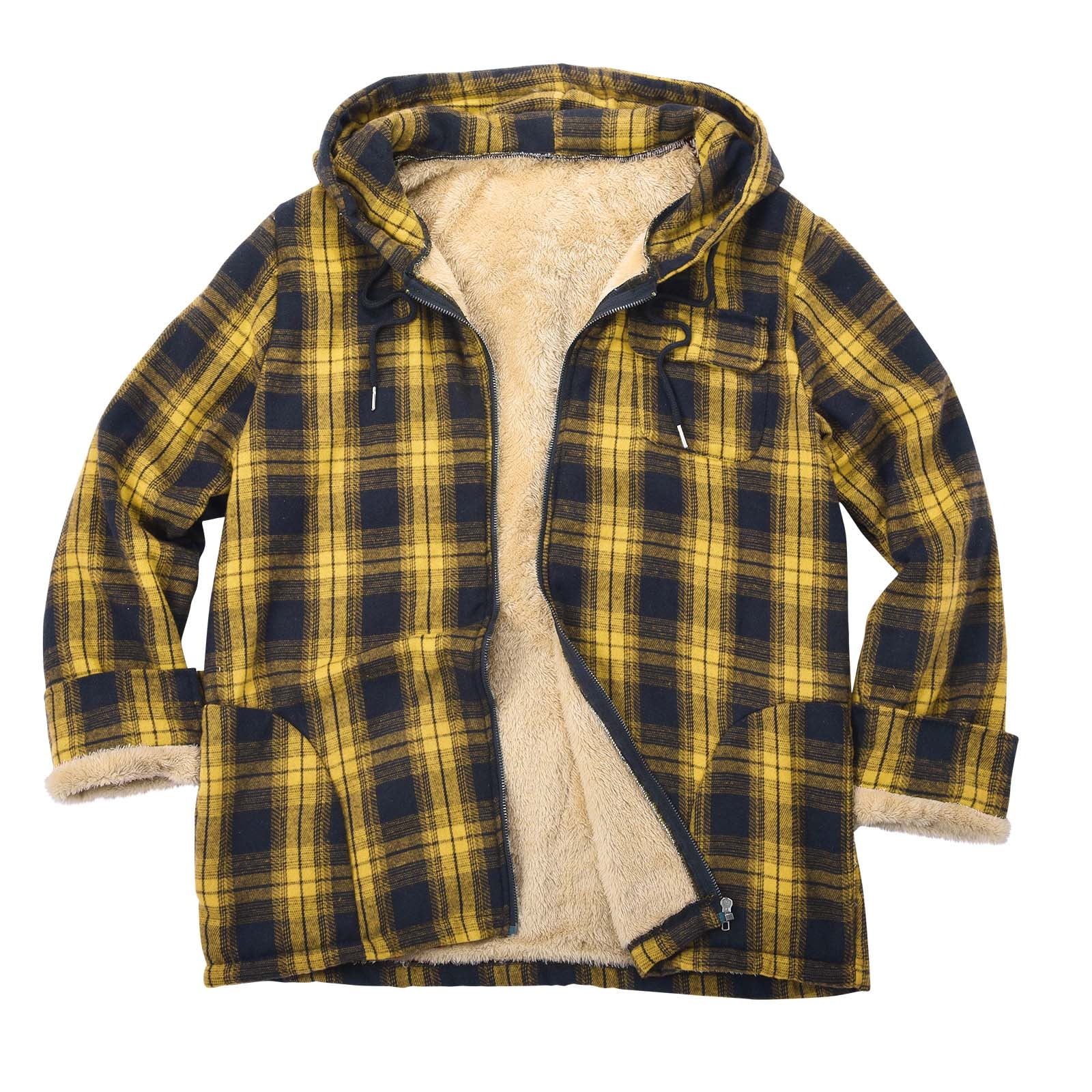 Men's Flannel Shirt Jacket Fuzzy Fleece Lined Long Sleeve Plaid Coat ...