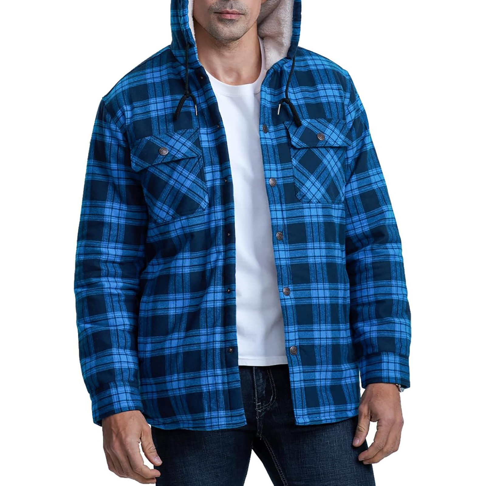 Men's Flannel Shirt Jacket Sherpa Lined Plaid Jackets Coat Full Zip Up ...