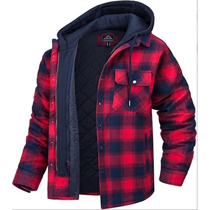 Men's Flannel Shirt Jacket with Removable Hood Plaid Quilted Lined ...